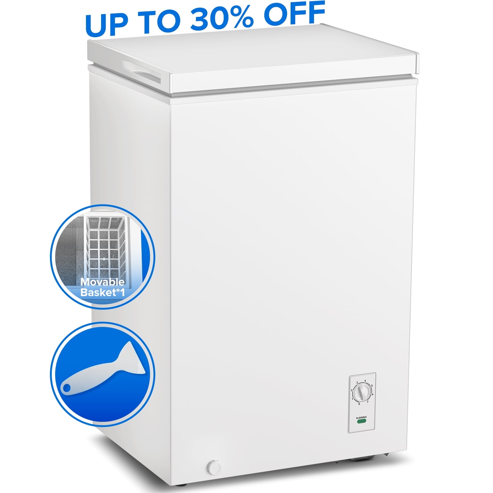 LHRIVER 2.8 cu.ft Chest Freezer Free Standing Top open Door Compact ...