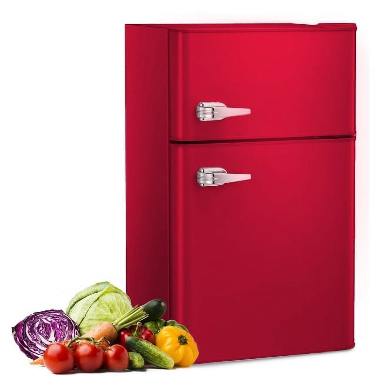 LHRIVER Compact Mini Fridge 3.2Cu.Ft, 2-Double Doors with Freezer, Low ...