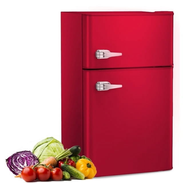 LHRIVER Compact Mini Fridge 3.2Cu.Ft, 2-Double Doors with Freezer, Low ...
