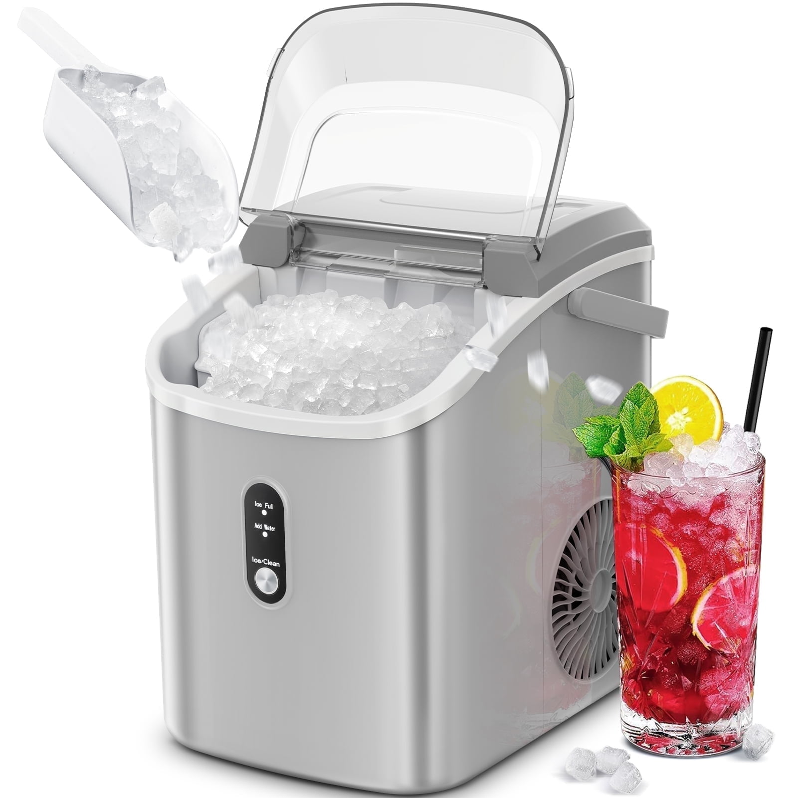 KISSAIR Portable Nugget Ice Maker, Self-Cleaning, 32lbs/24H, Stainless ...