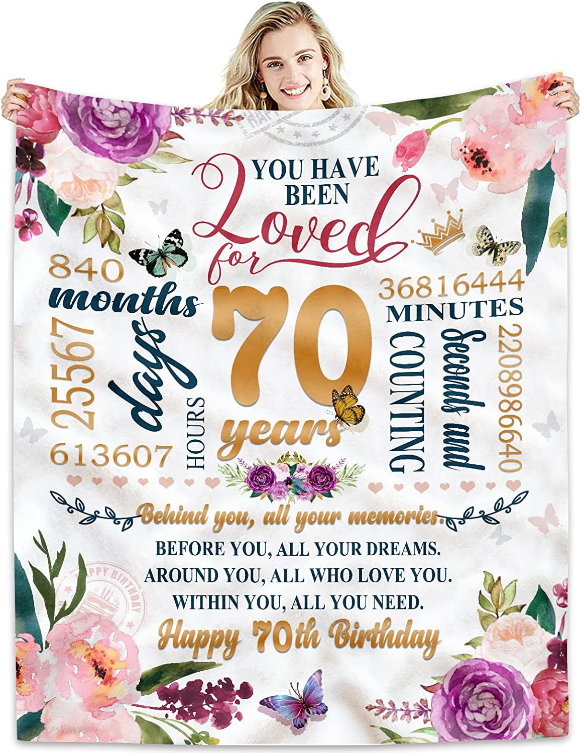 LHSHID 70th Birthday Gifts Women Blanket Happy 70th Birthday Gift Ideas ...