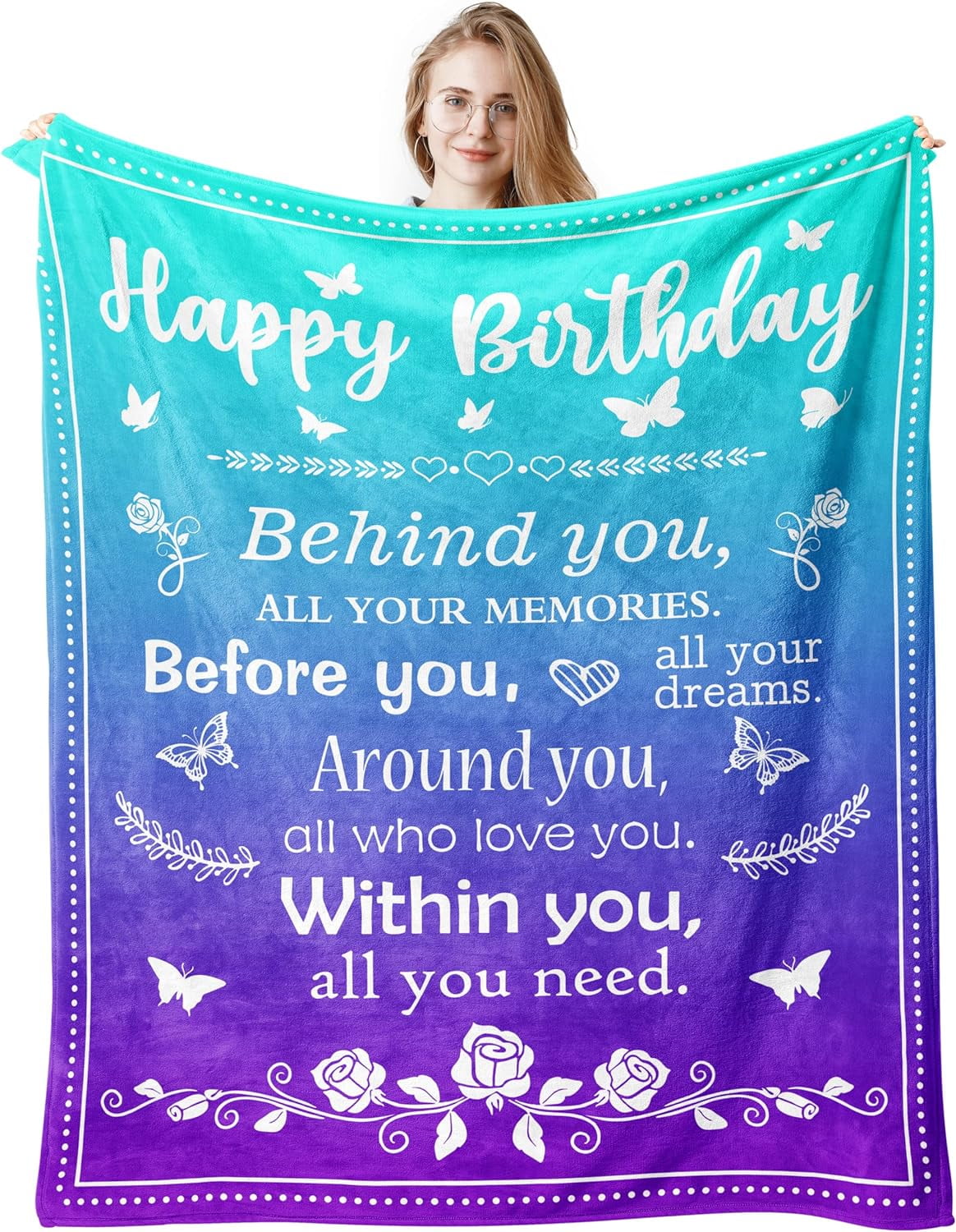 LHSHID Birthday Gifts for Women/Men/Her/Him Blanket Blue&Purple Happy ...