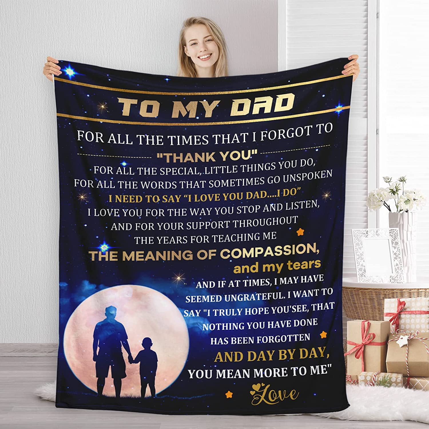 LHSHID Dad Blanket Best Dad Ever Gifts for Dad from Daughter Son Unique ...