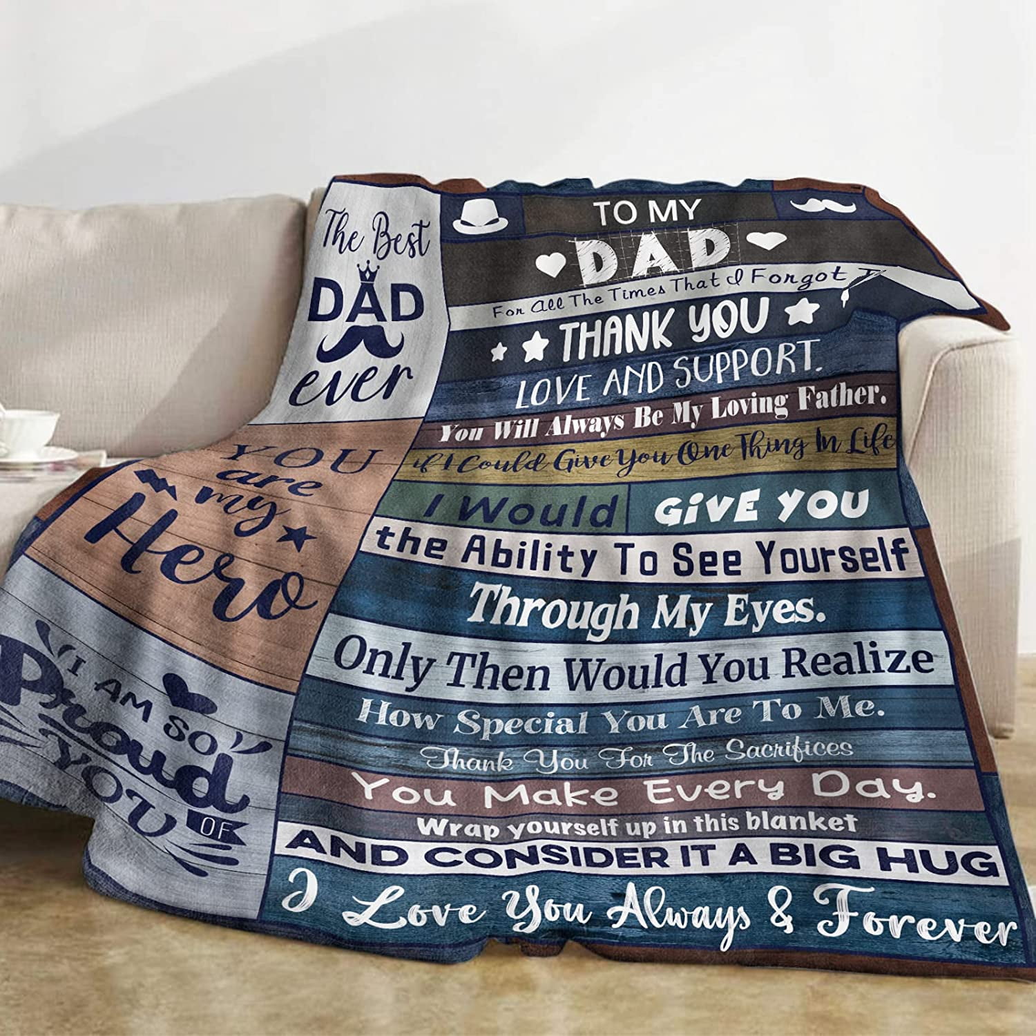 LHSHID Father Throw Blanket I Love You Dad Blanket from Daughter Son ...