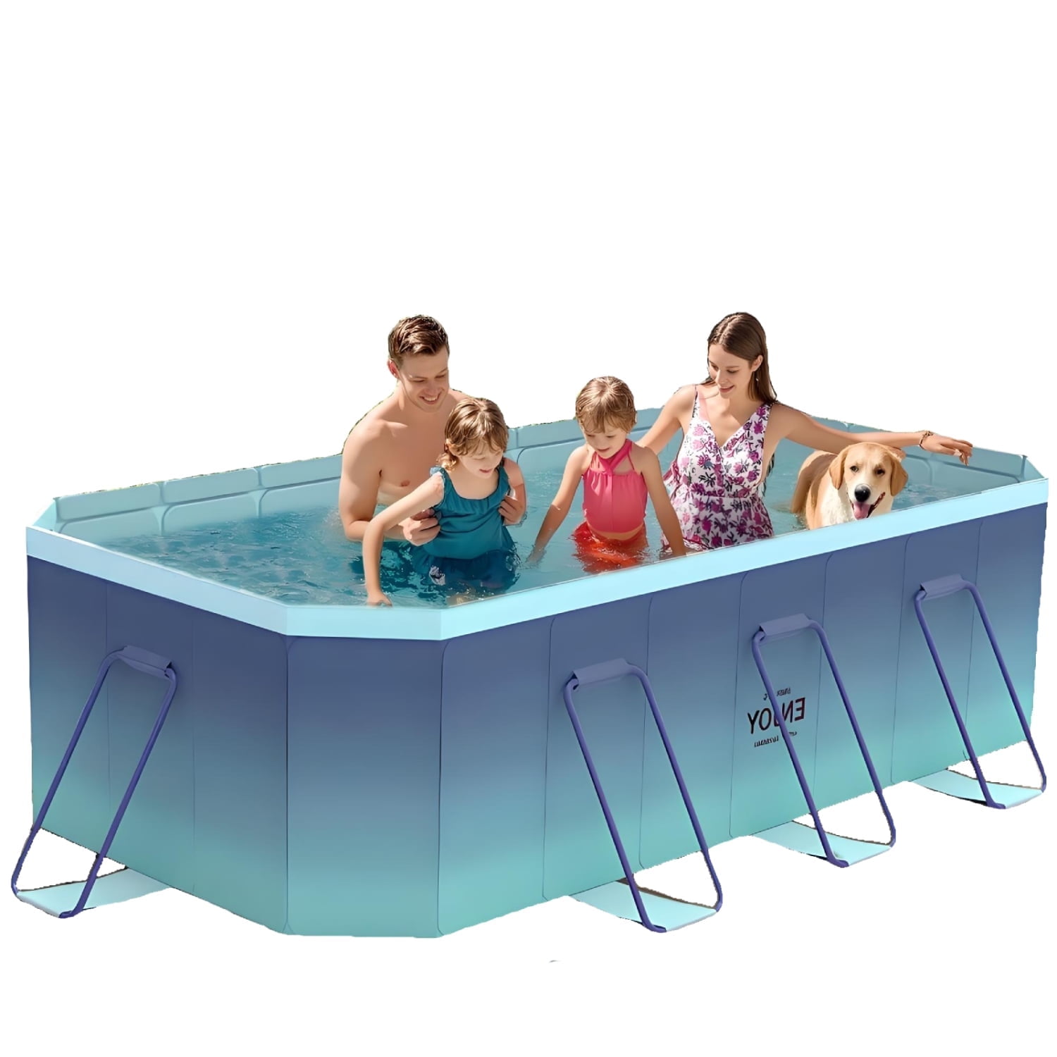 LHUAI, 102" Foldable Non-Inflatable Pool, Large Rectangular Above ...