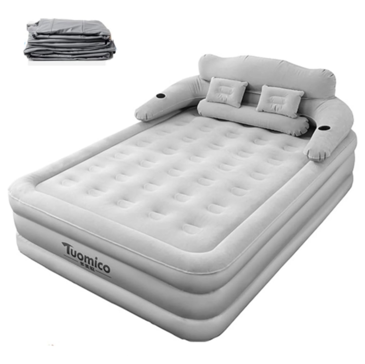 LHUAI, 19In Queen Air Mattress With Headboard, High-Rise Inflatable Air ...