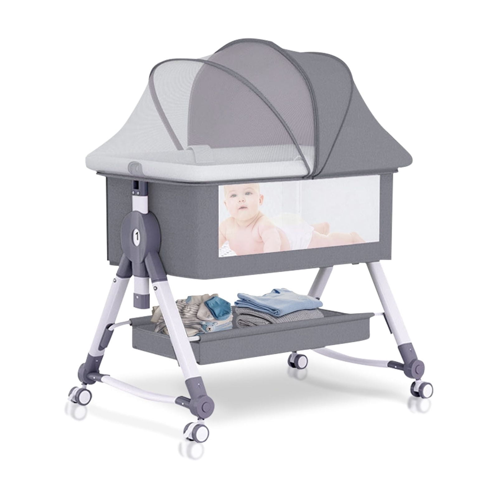 LHUAI, Baby Bassinet Bedside Crib With Storage Basket And Wheels, Bed ...