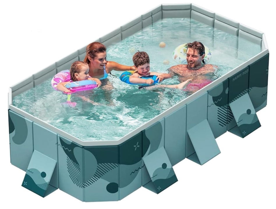 LHUAI Foldable Non-Inflatable Family Outdoor Swimming Pool, Rectangular ...