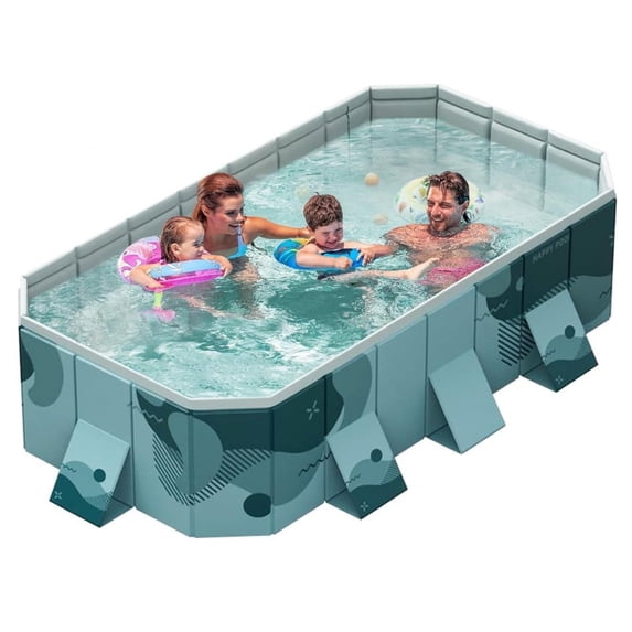 LHUAI Foldable Non-Inflatable Family Outdoor Swimming Pool, Rectangular ...