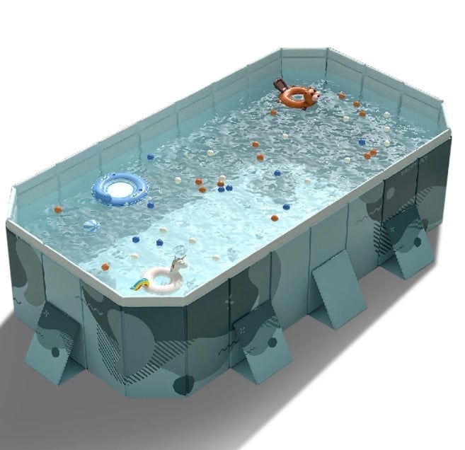 LHUAI Foldable Non-Inflatable Family Outdoor Swimming Pool, Rectangular ...