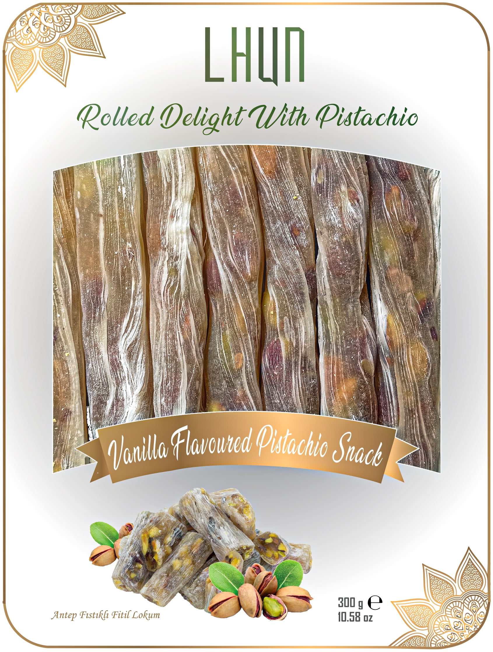 LHUN Rolled Turkish Delight Candy with Pistachio and Vanilla 10.58 oz ...