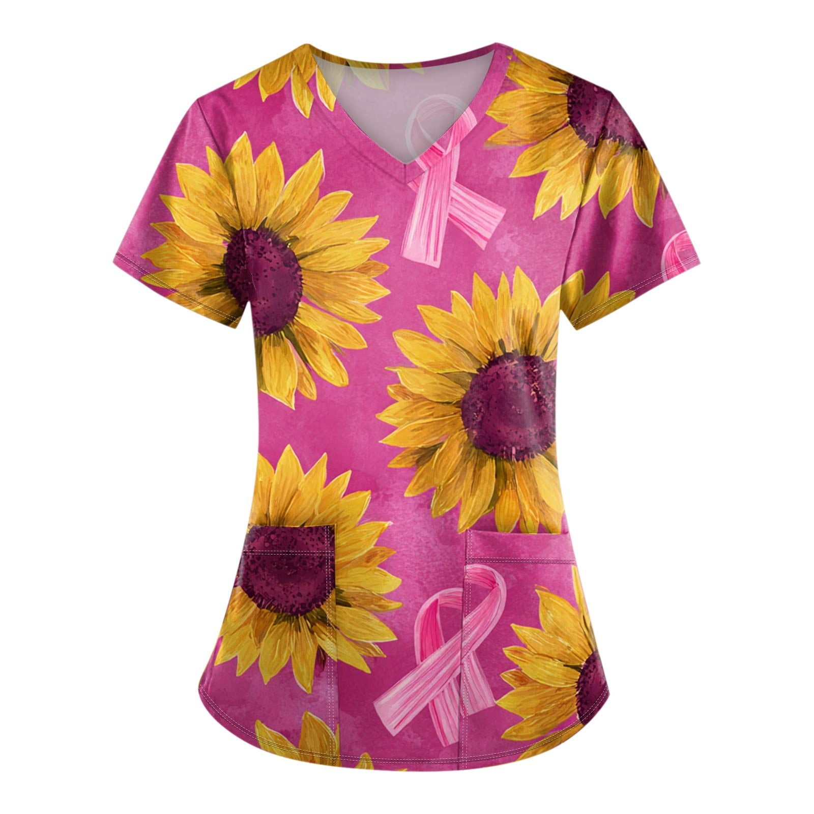 LHVUOA Breast Cancer Scrubs for Women Pink Ribbon Graphic V-Neck Short ...