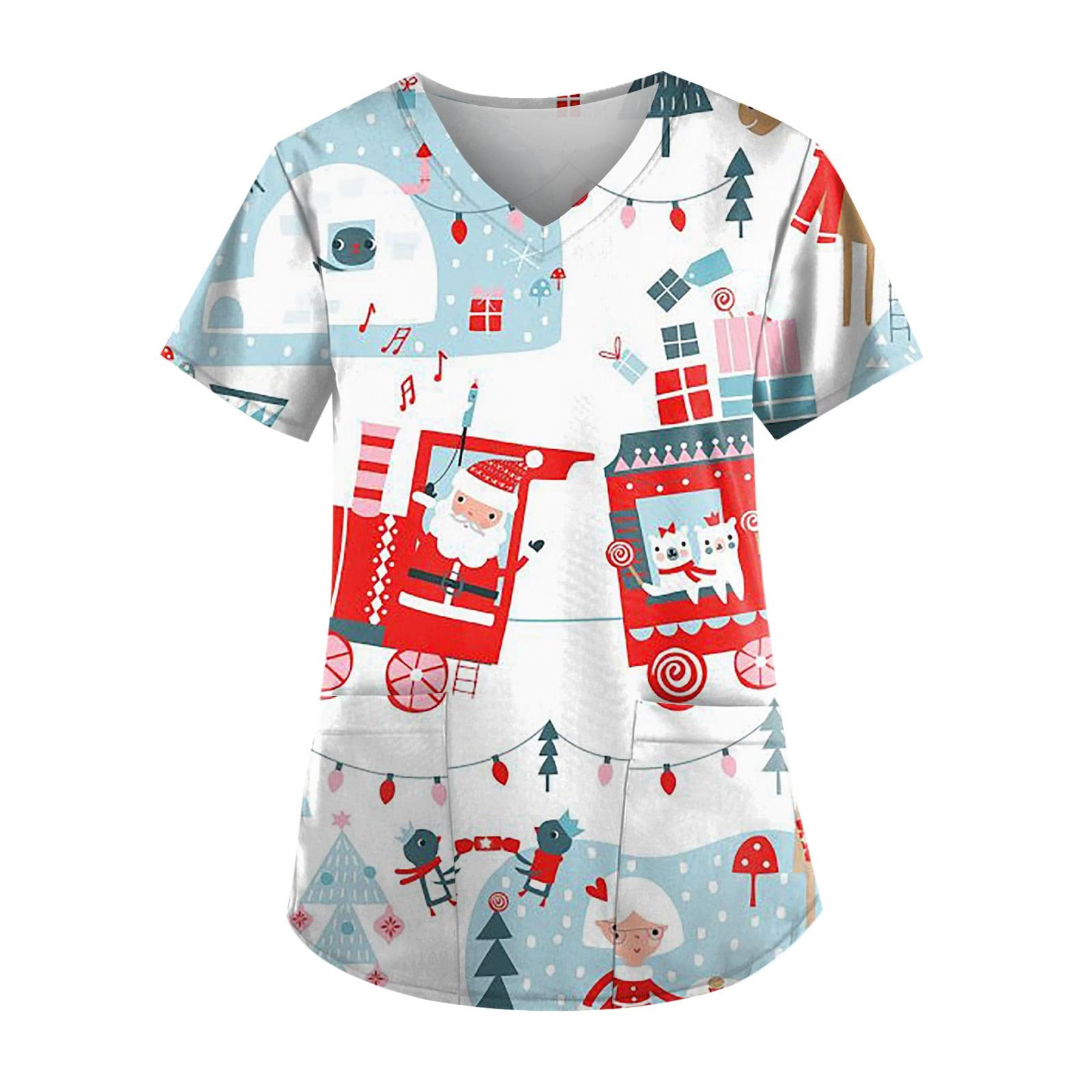 LHVUOA Christmas Scrubs Tops for Women Print Plus Size Scrub Shirt ...