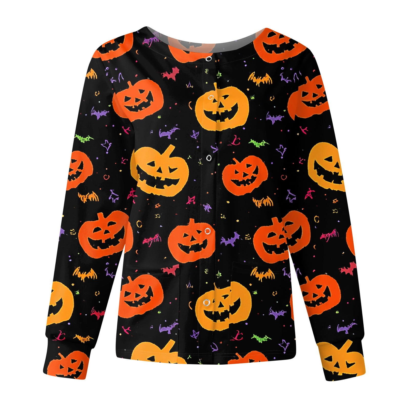 LHVUOA Halloween Women Scrub Jacket Long Sleeve Button Up Plus Size ...