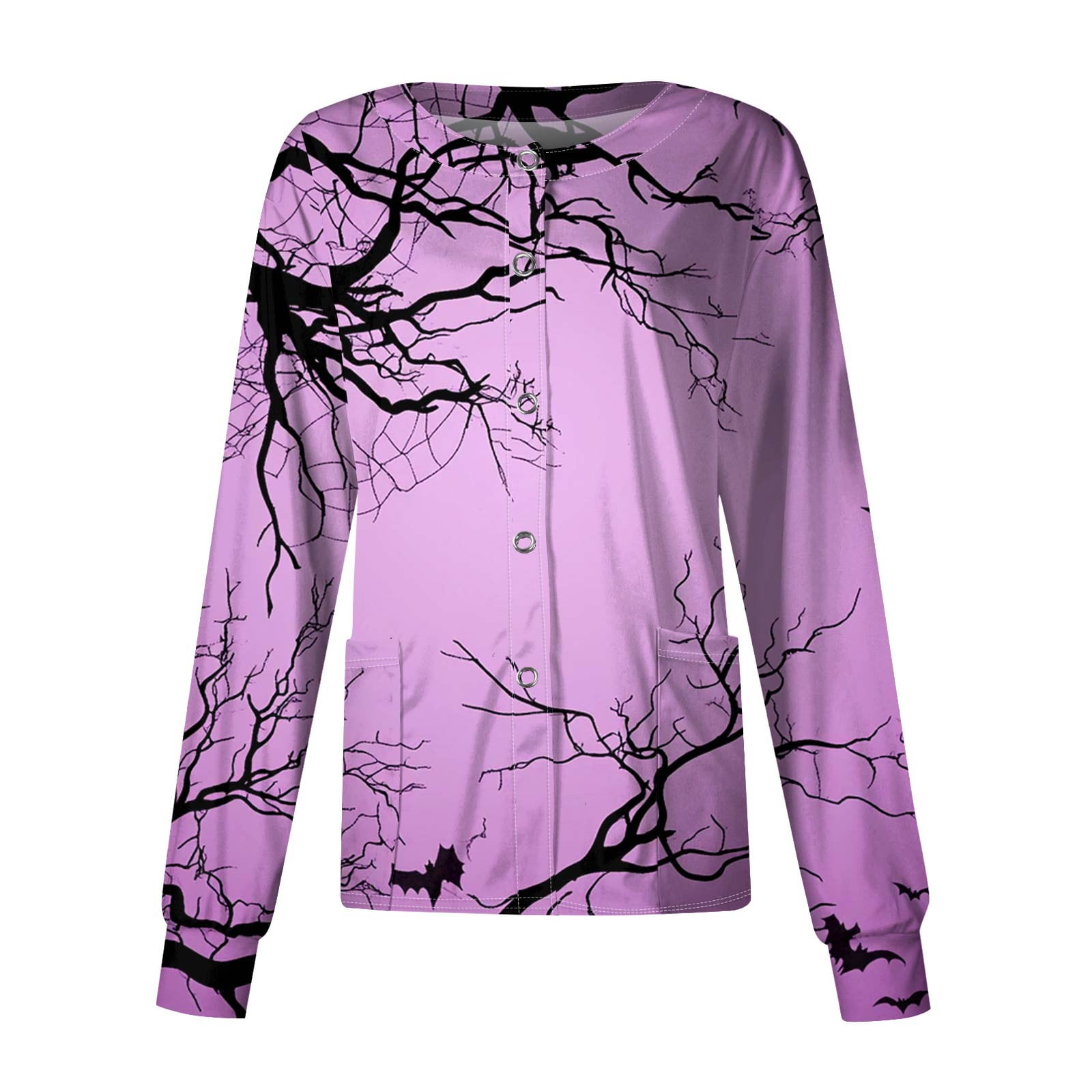 LHVUOA Scrub Jacket for Women Halloween Long Sleeve Snap Front ...