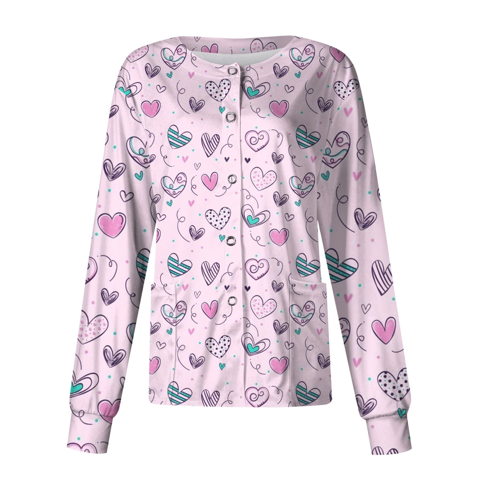 LHVUOA Scrub Jacket for Women Valentine Day Print Spring Scrub Jackets Pattern Long Sleeve Nurse ...