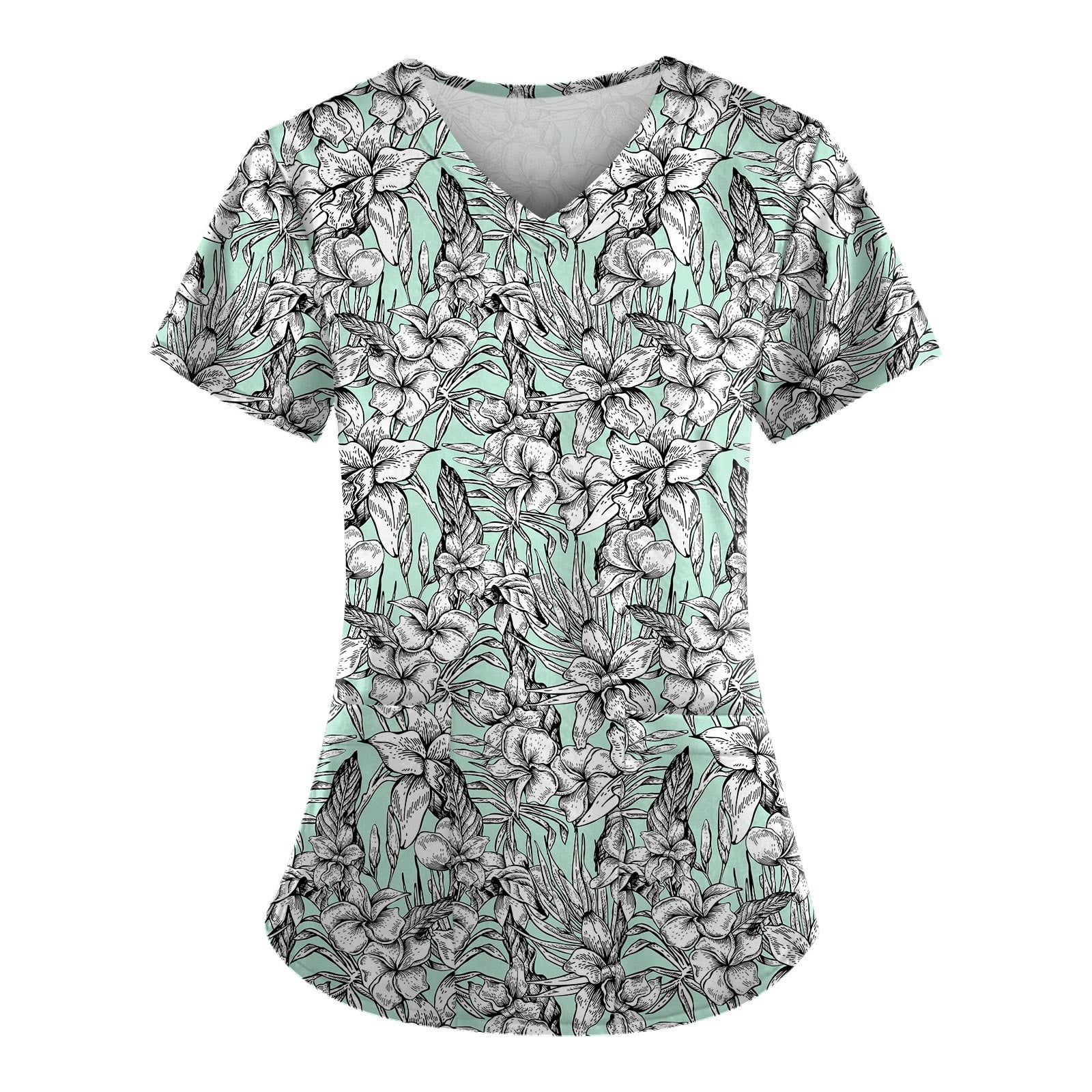 LHVUOA Scrub Top for Women Stretch Short Sleeve V Neck Working Uniform ...