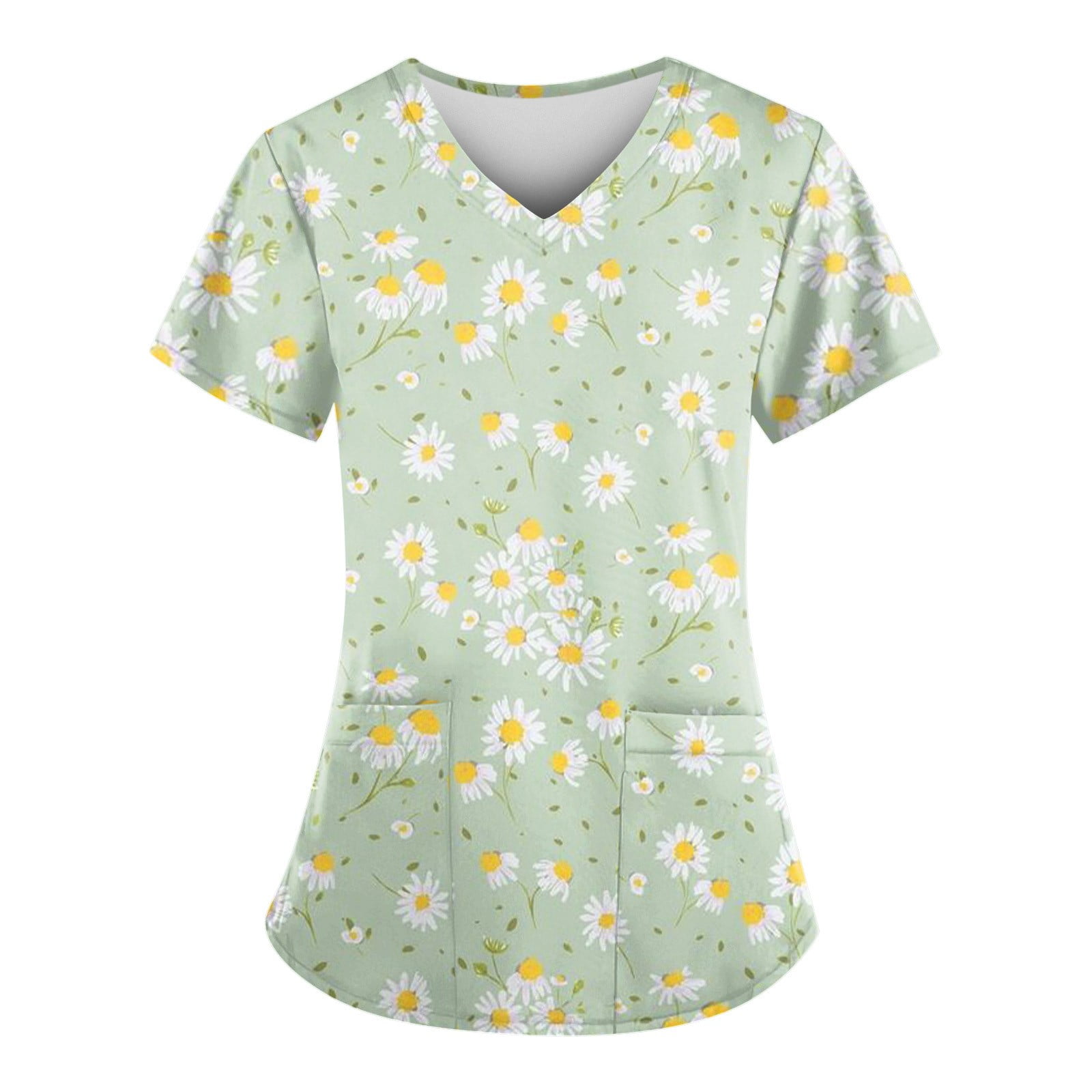 LHVUOA Scrub Tops Women Floral Print Scrub Tops Plus Size Stretch ...