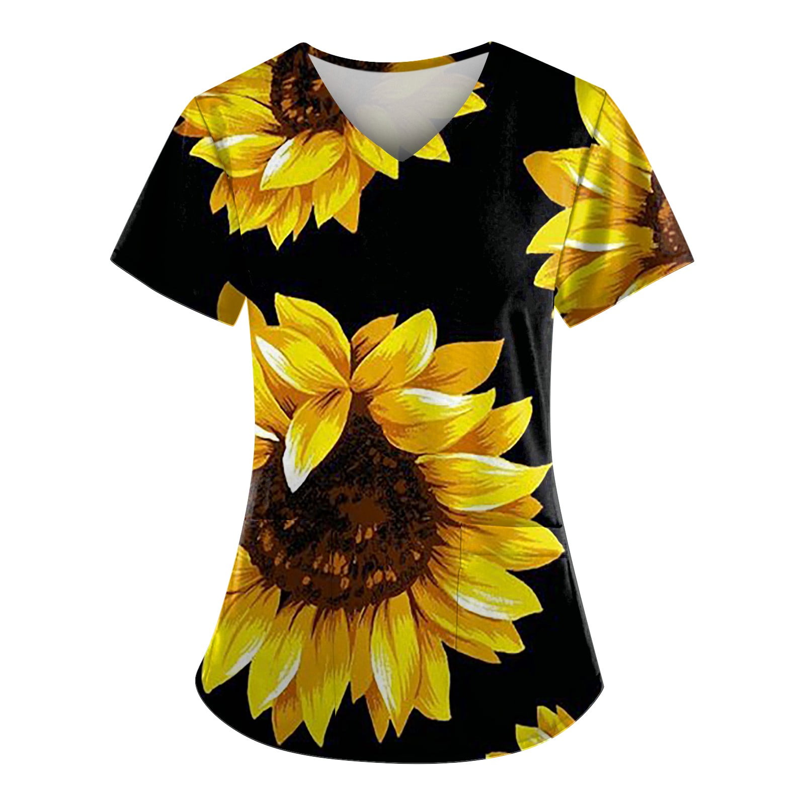 LHVUOA Scrub Tops Women Floral Print Scrub Tops Plus Size Stretch ...