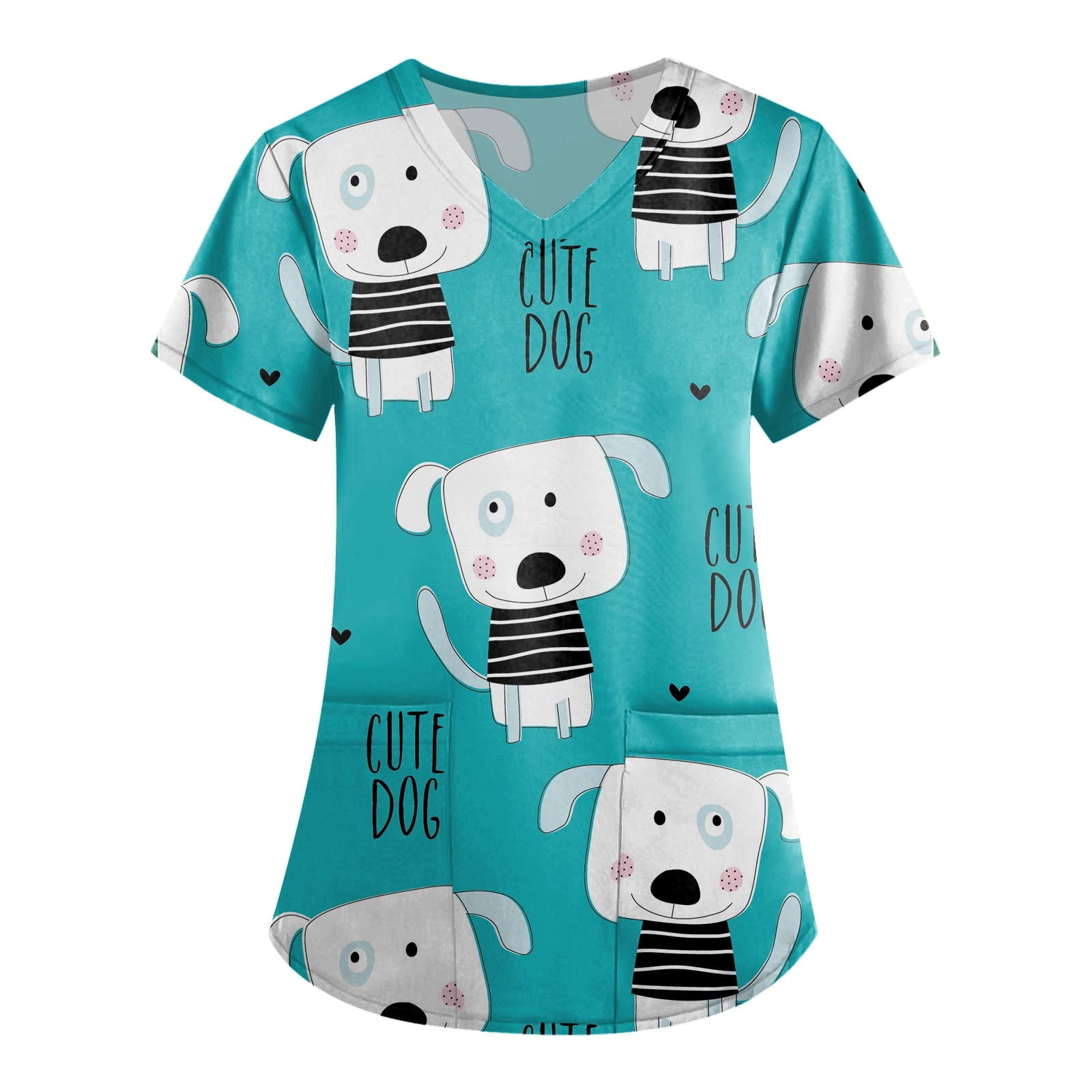 LHVUOA Short Sleeve V Neck Scrub Tops Women Cute Cartoon Nursing Scrubs ...