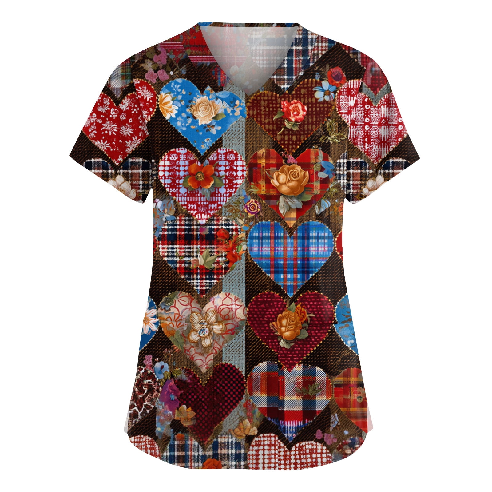 LHVUOA Valentine's Day Scrub Tops for Women Cute Heart Print Short ...