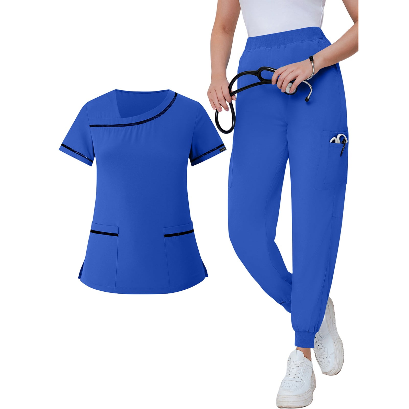 LHVUOA Women's Breathable Scrub Sets Moisture-Wicking V-Neck Scrub ...