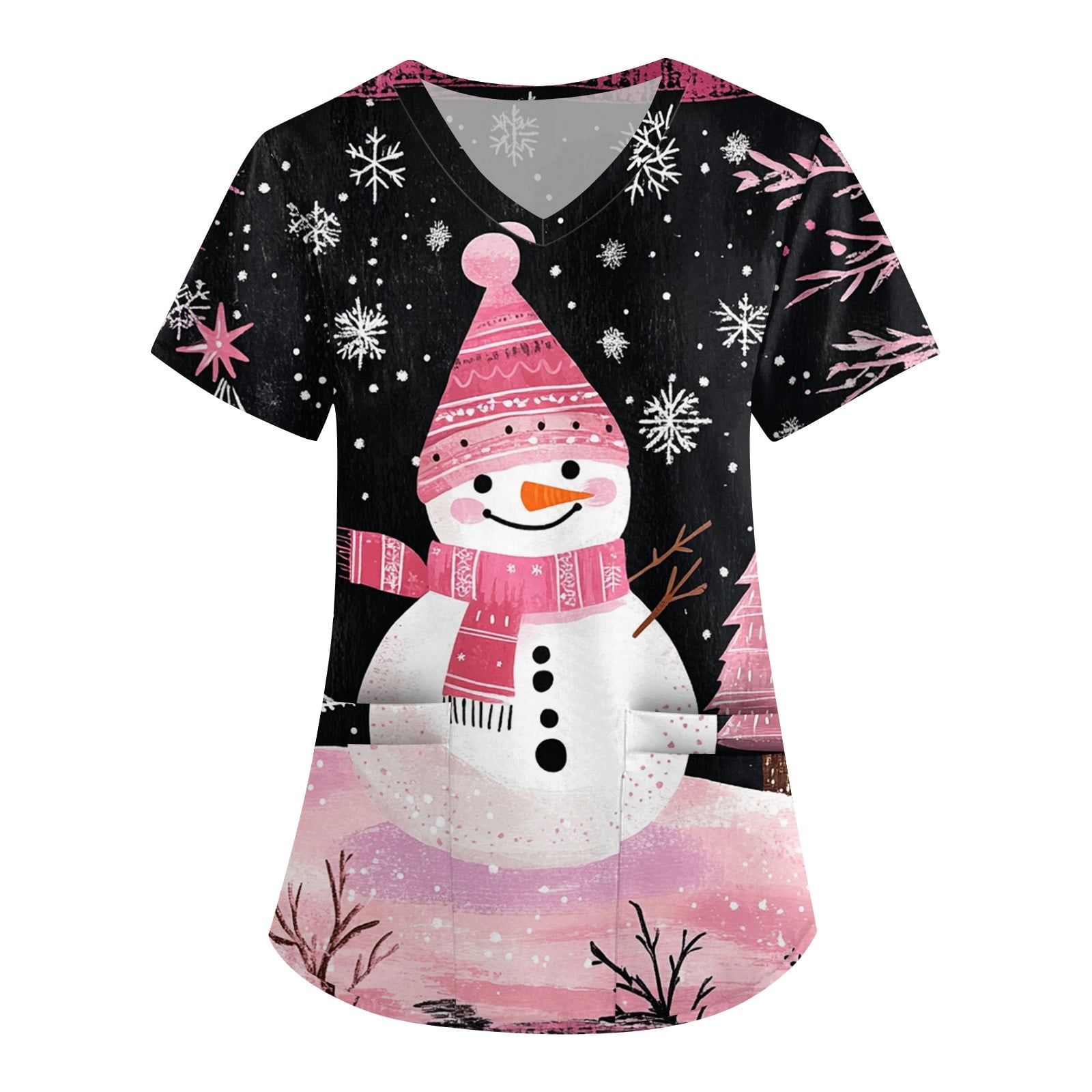 LHVUOA Women's Christmas Scrubs Top Print Short Sleeve V Neck Working ...