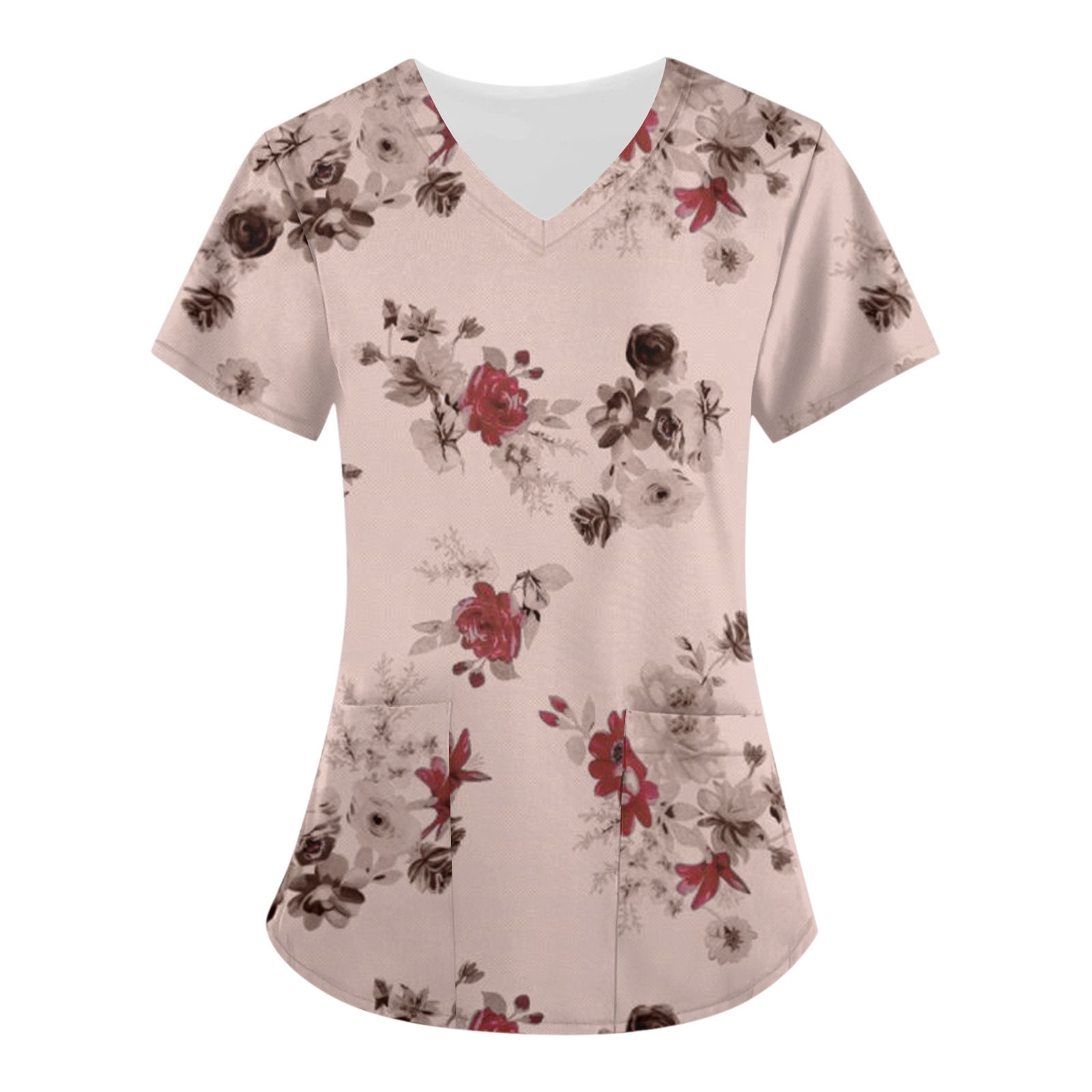 LHVUOA Women's Working Uniform Nursing Uniform Scrubs Top Floral Print ...