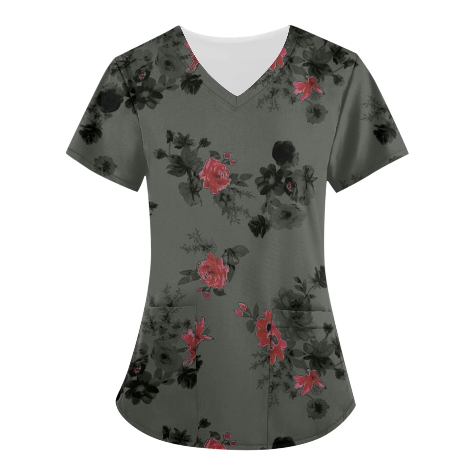 LHVUOA Women's Working Uniform Nursing Uniform Scrubs Top Floral Print ...