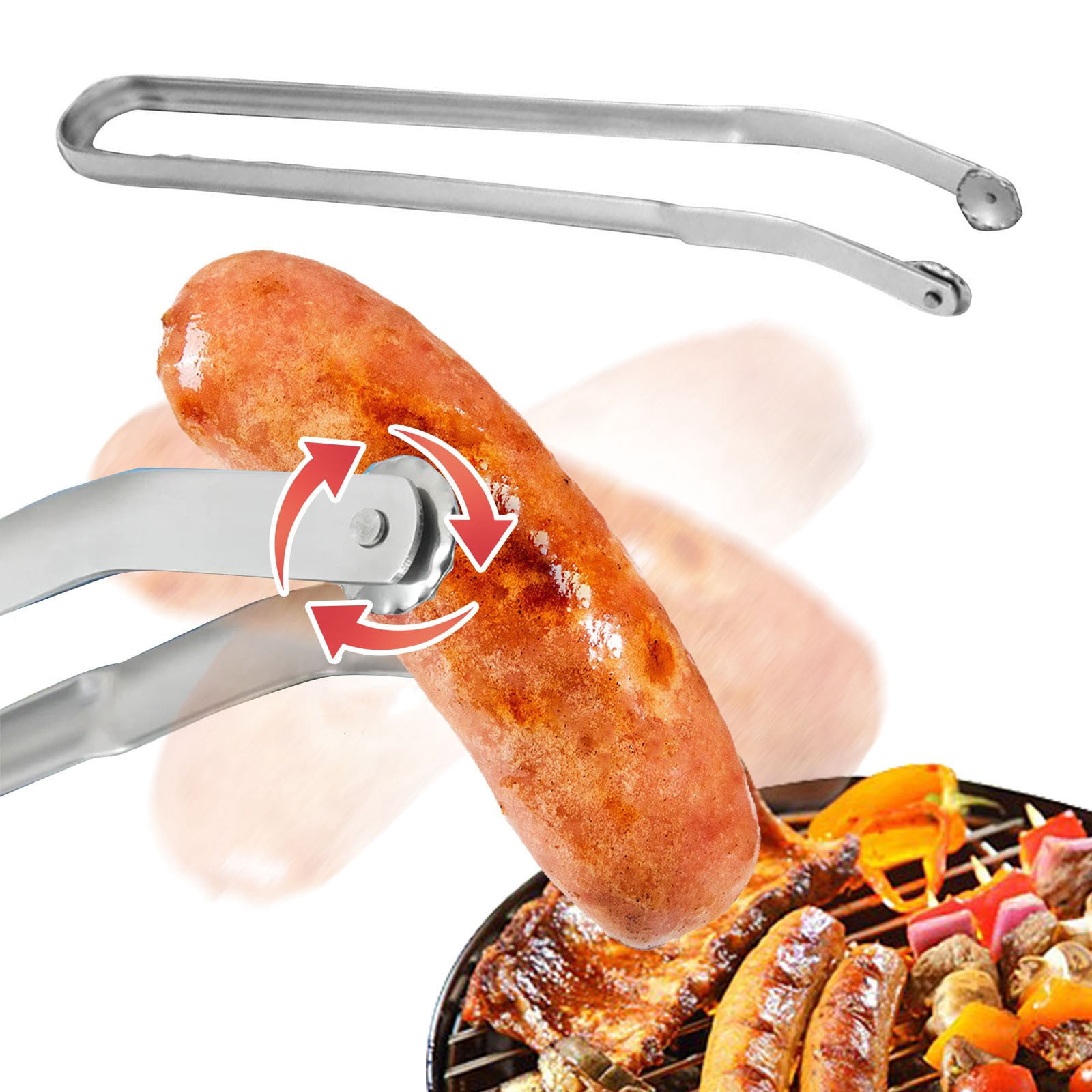LHWEN BBQ Sausage Turning Tongs Stainless Steel Sausage Tongs Long ...