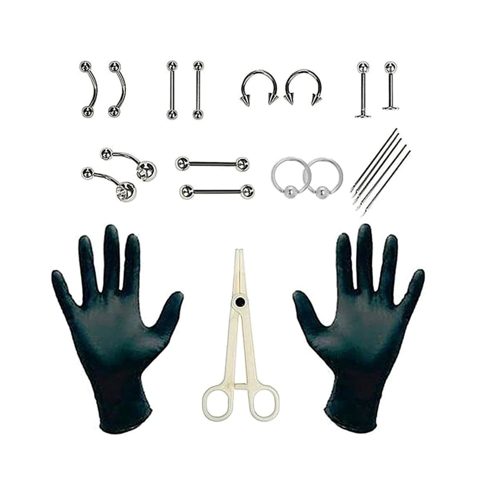 LHWEN Body Piercing Kit Stainless Steel Needles Set Clamps Belly Ring ...