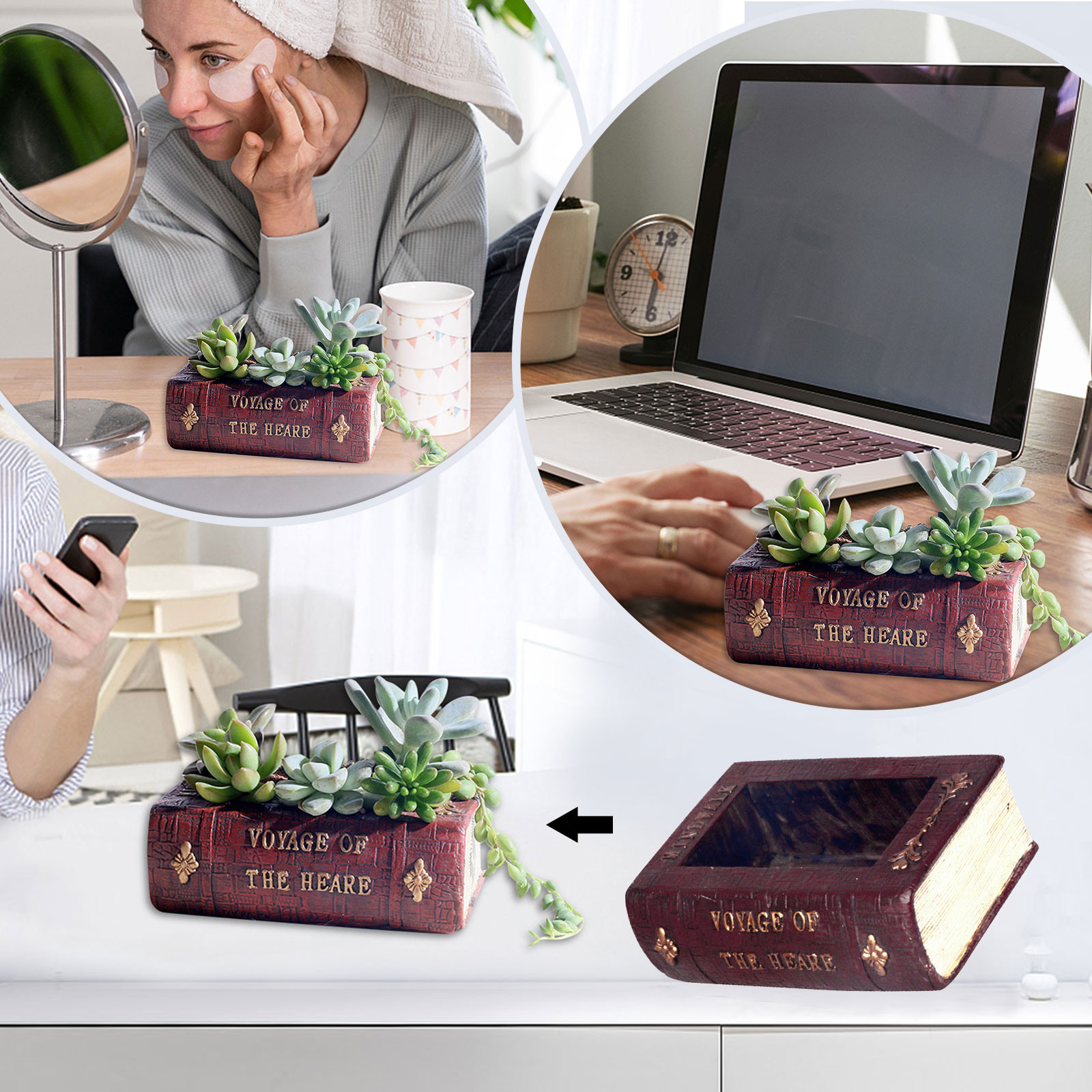 LHWEN Book Chest Flower Pot Garden Succulent Planter Handmade Resin ...