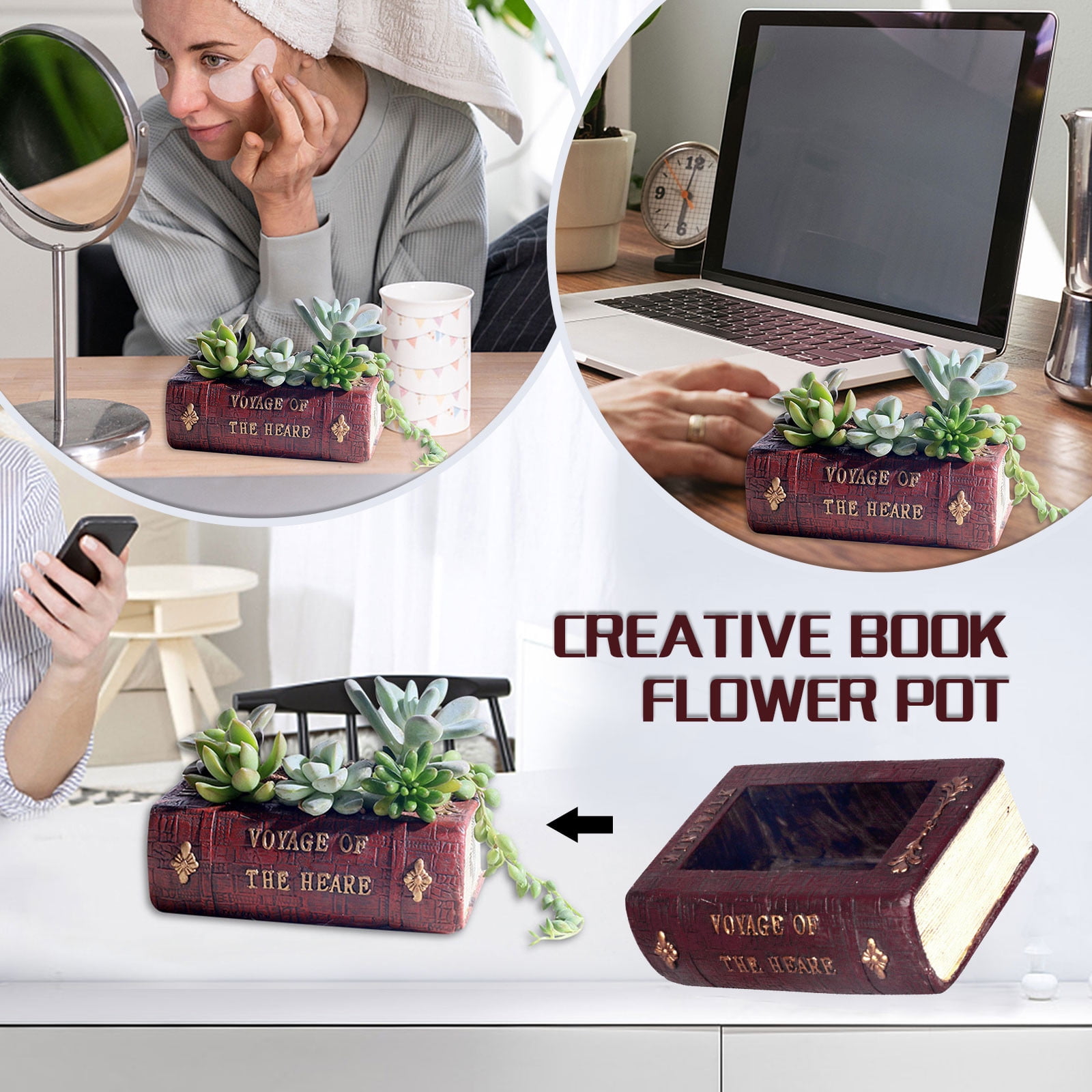 LHWEN Book Shaped Succulent Planter Resin Planter with Drainage Holes ...