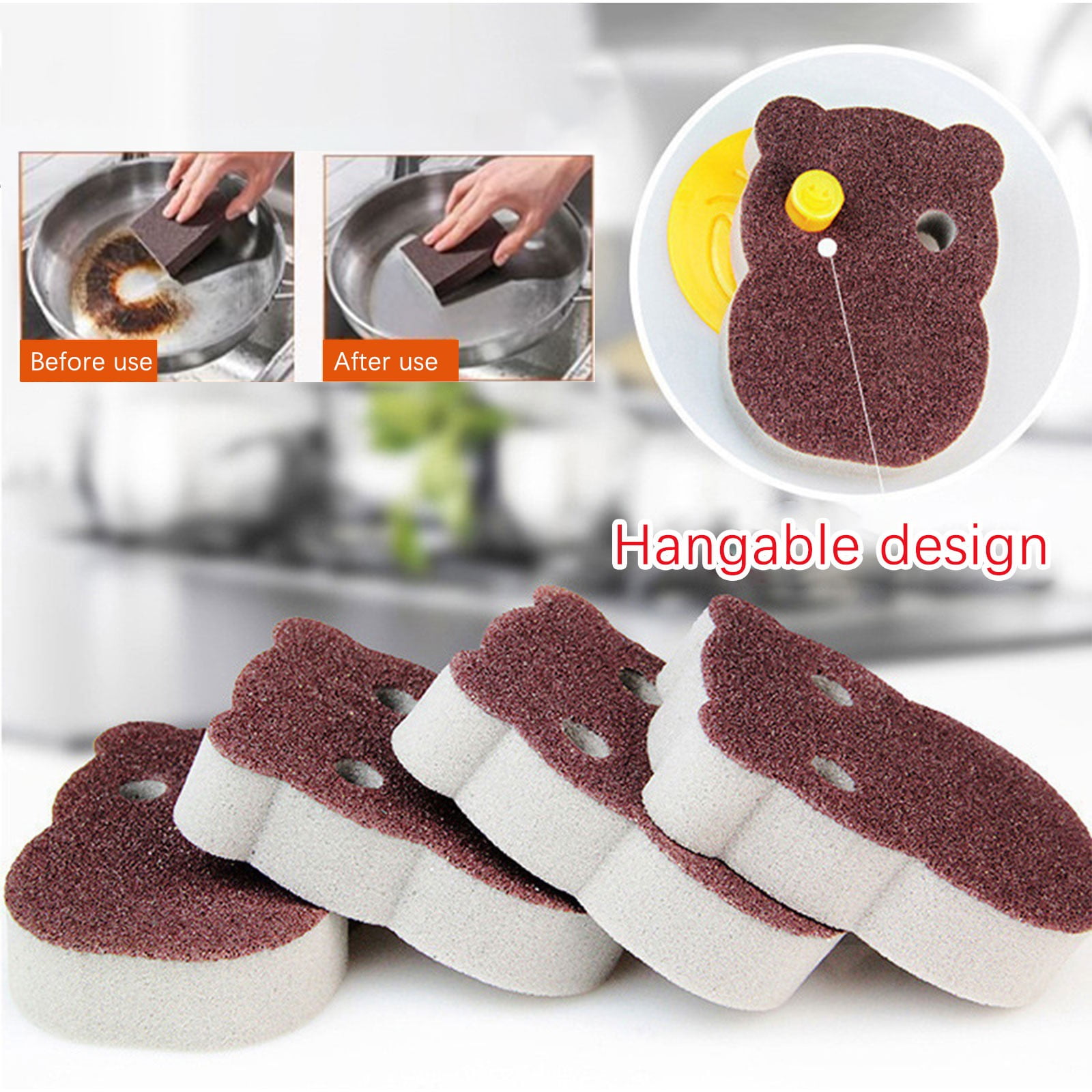 LHWEN Brown Hippopotamus Emery Sponge Rag Kitchen Sink Dishwashing ...