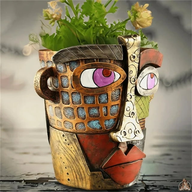 LHWEN Brutalist Abstract Beauty Face Planter Colorful Resin Headed ...