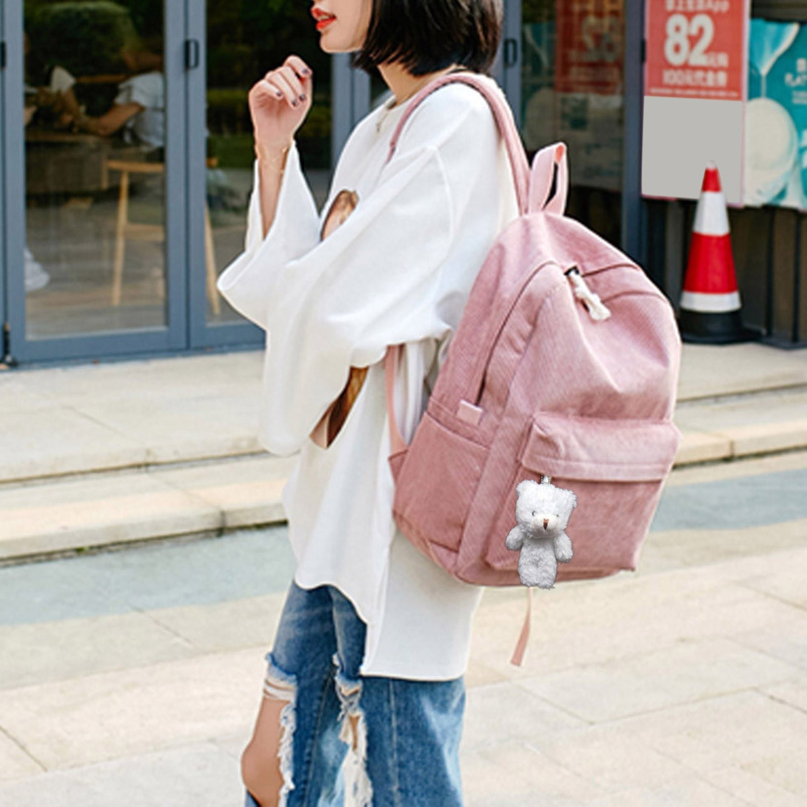 LHWEN Casual Shoulder Corduroy Backpack Student Fashion Bag Womens Bag ...