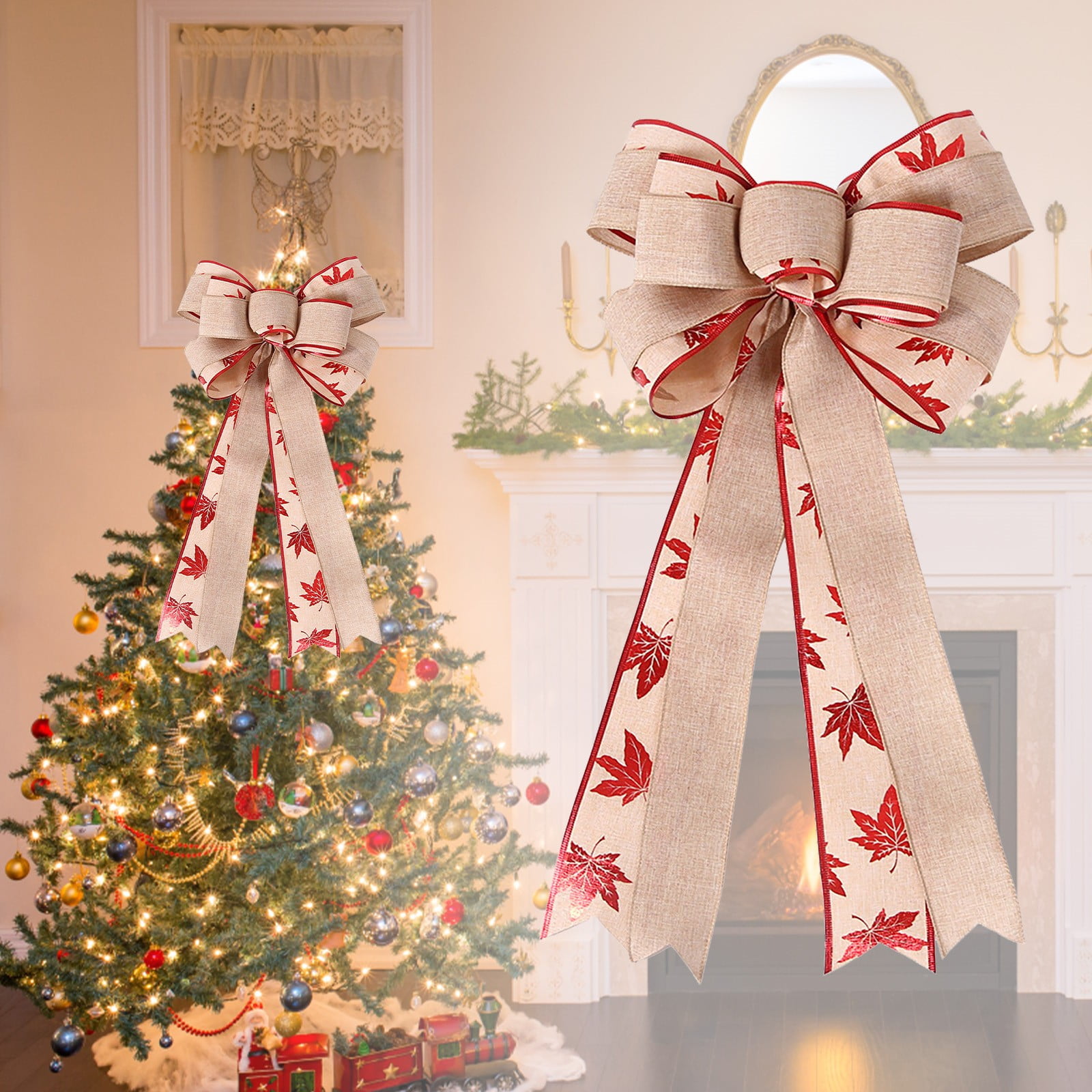 LHWEN Christmas Decoration Large Burlap Bow Double Layer for Tree ...