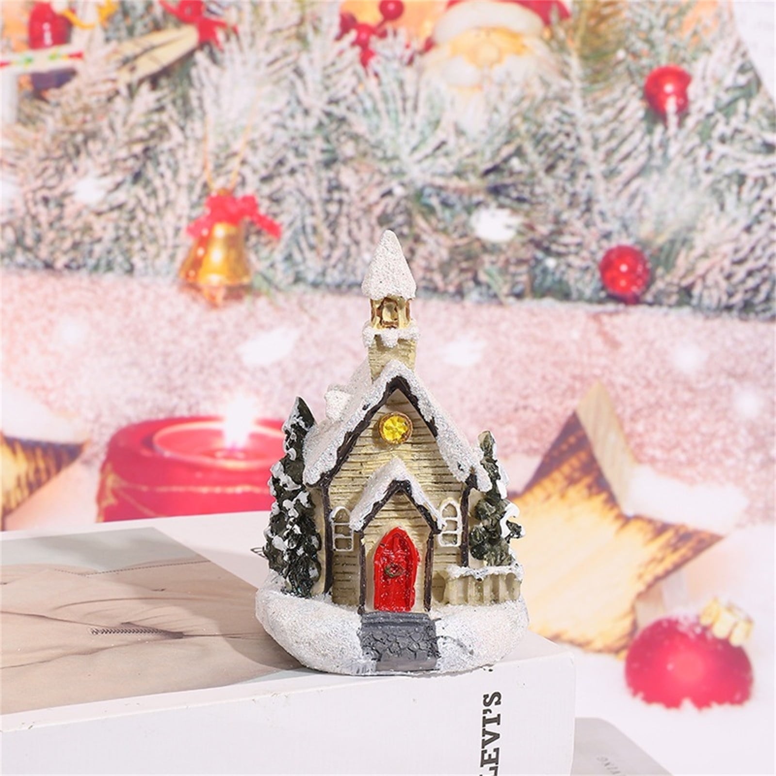 LHWEN Christmas Decorations Resin Cabin Colorful Luminous House ...