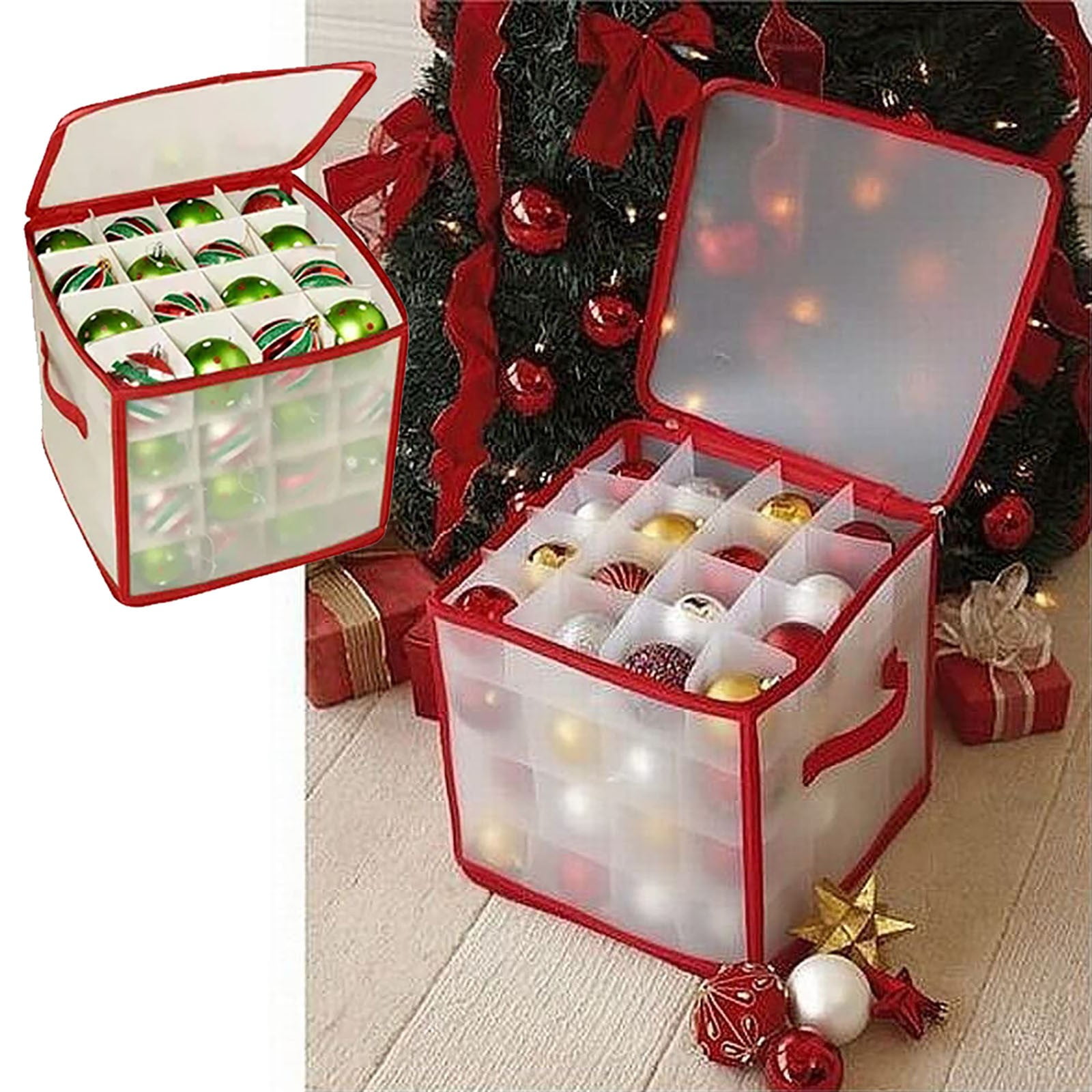 LHWEN Christmas Ornament Storage Container with Dividers Zippered ...