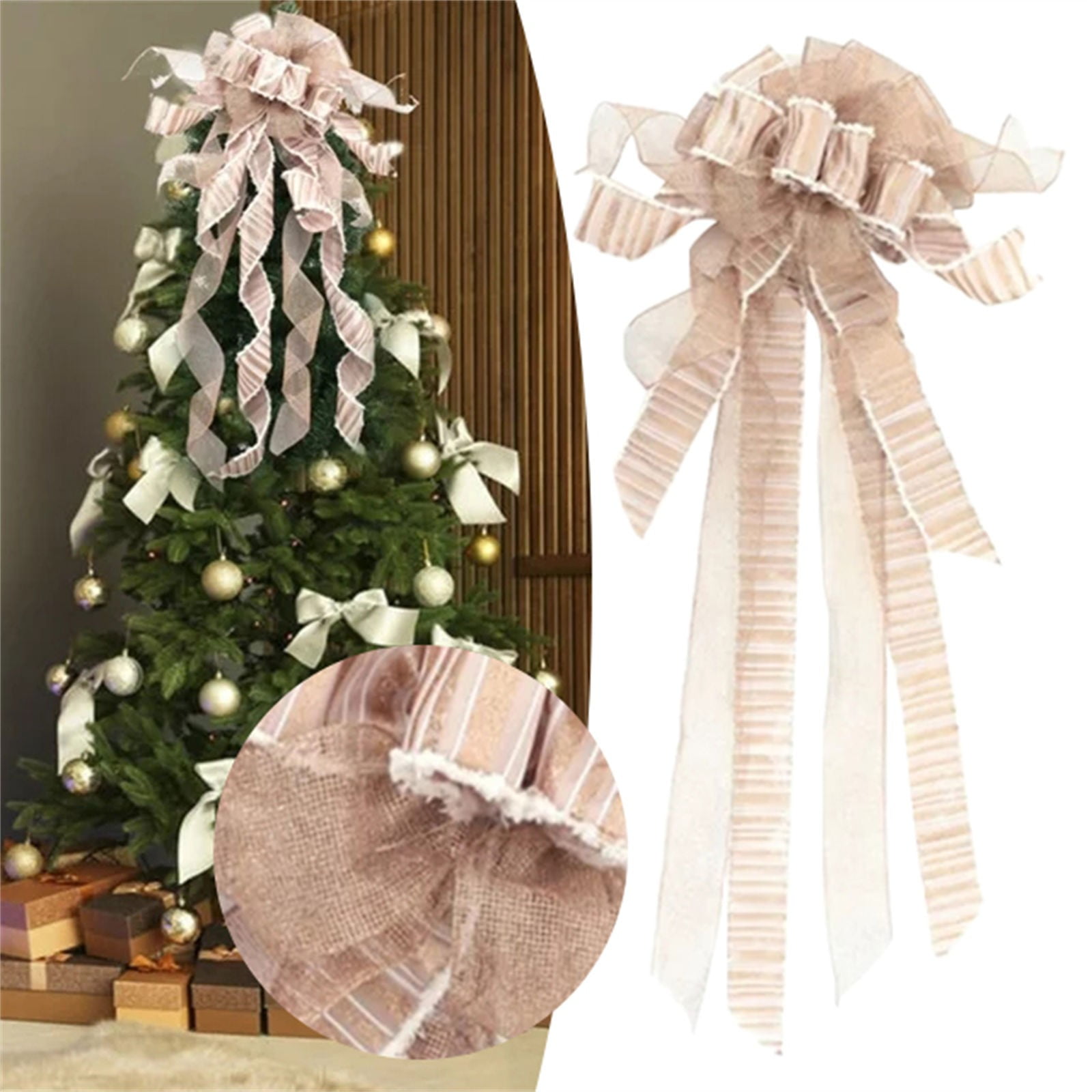 LHWEN Christmas Tree Topper Ribbon Bow Gold Topper Xmas Ornaments ...