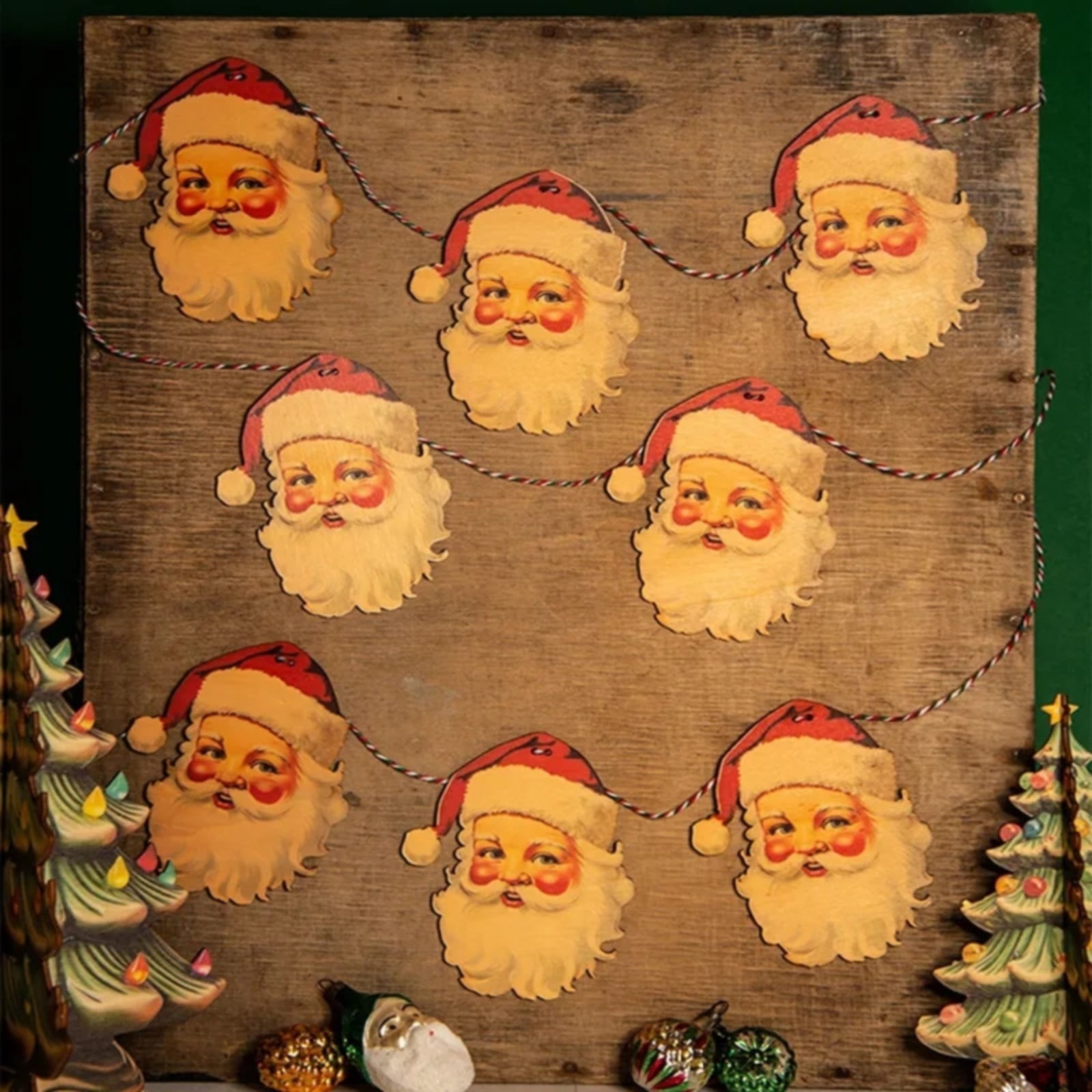LHWEN Christmas Vintage Bunting Wooden Decorations Retro Banner Santa ...