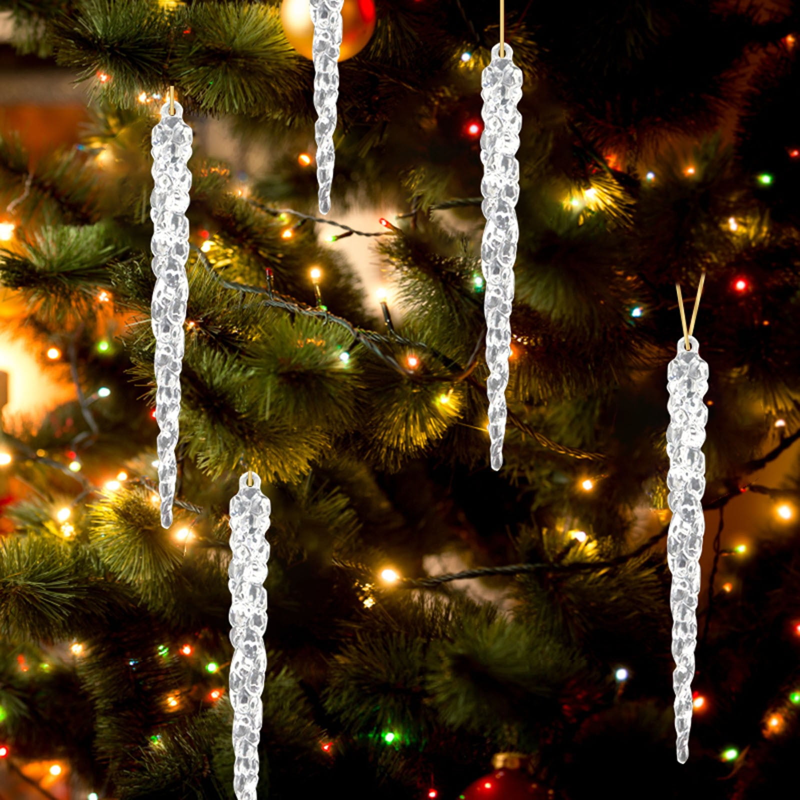 LHWEN Clear Glass Icicle Christmas Ornament Set of 24 Realistic ...