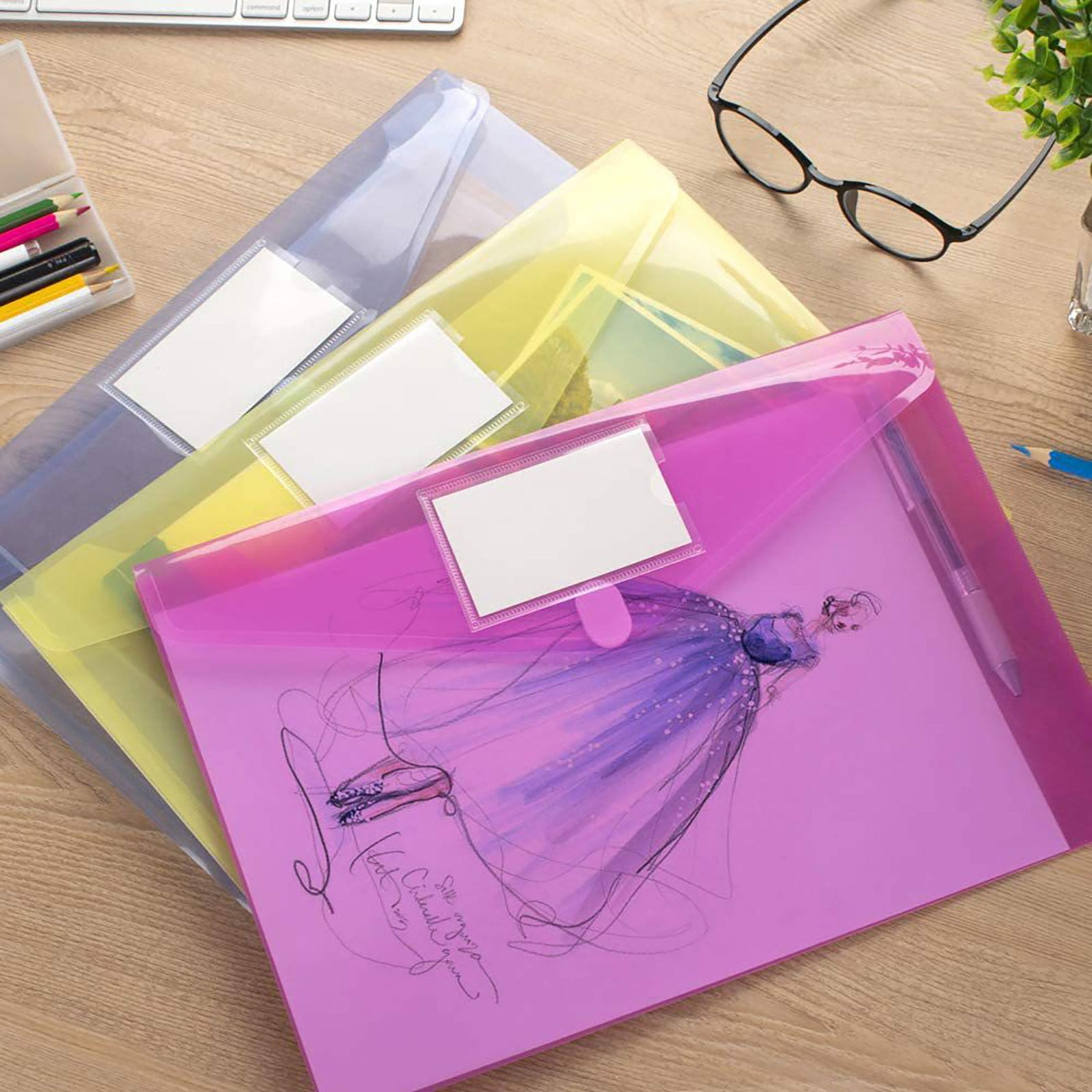 LHWEN Clear Plastic Document Envelopes with Snap Button Closure for and ...