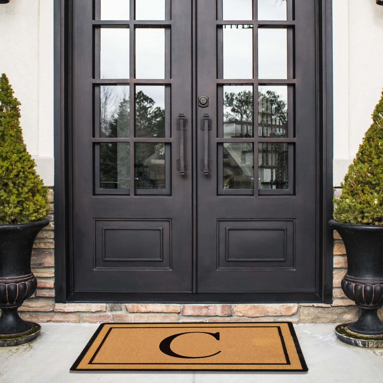 LHWEN Coconut Coir Fiber Door Mat 24"x35" Custom Monogram All Weather ...