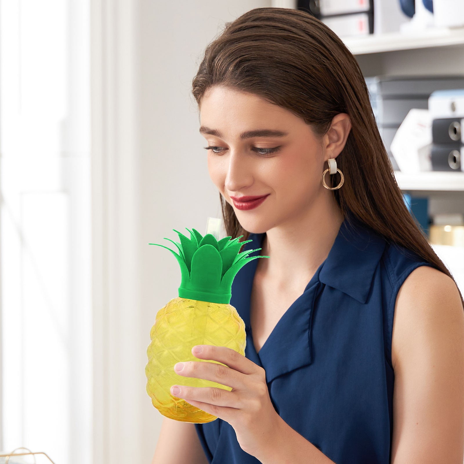 LHWEN Cup Pineapple Design PET Milk Tea Cup Cute Beverage Juice Shake ...