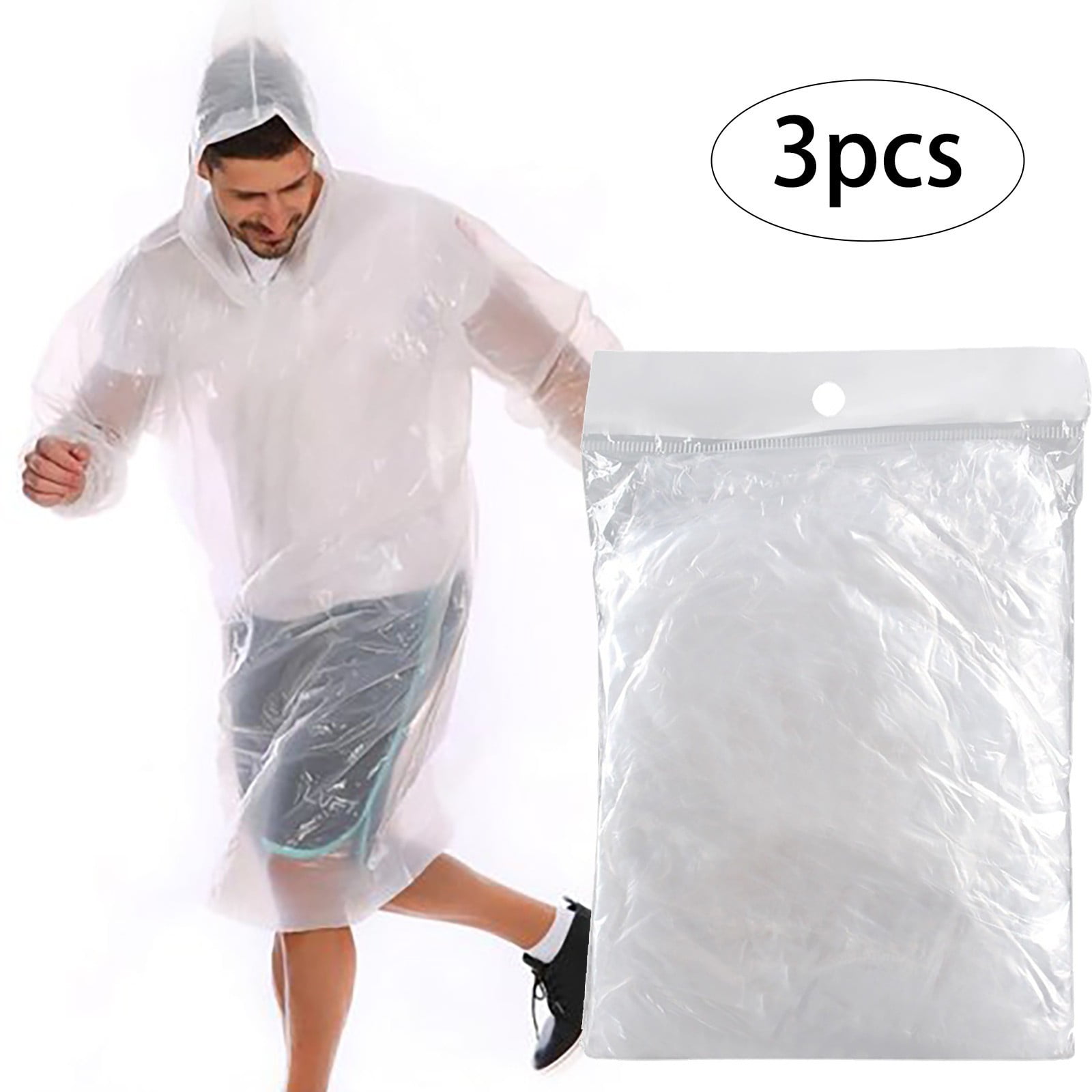 LHWEN Disposable Rain Poncho with Hood 3PCS Unisex Plastic Cover for ...