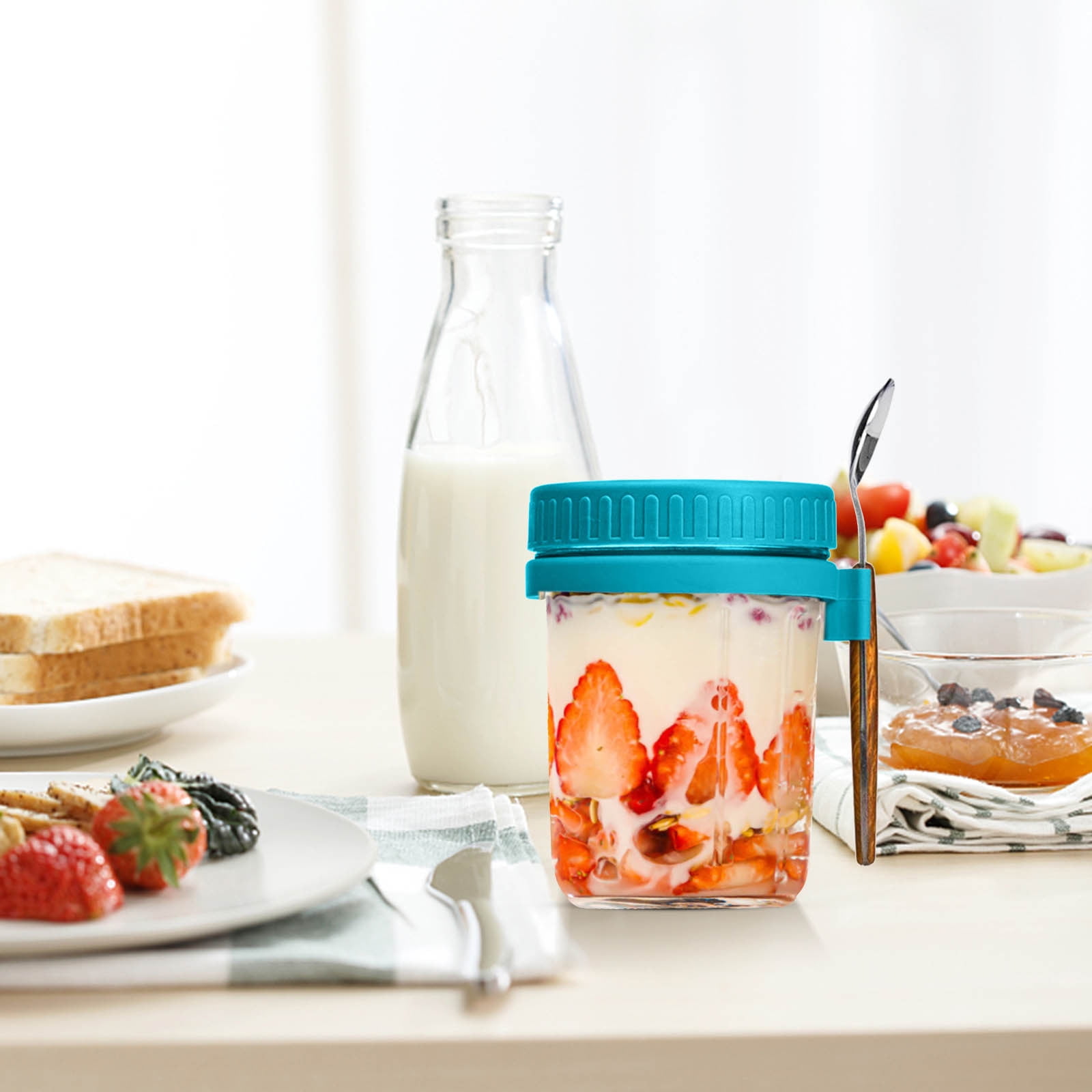 LHWEN Glass Oatmeal Containers with Lids and Spoon Overnight Oatmeal ...