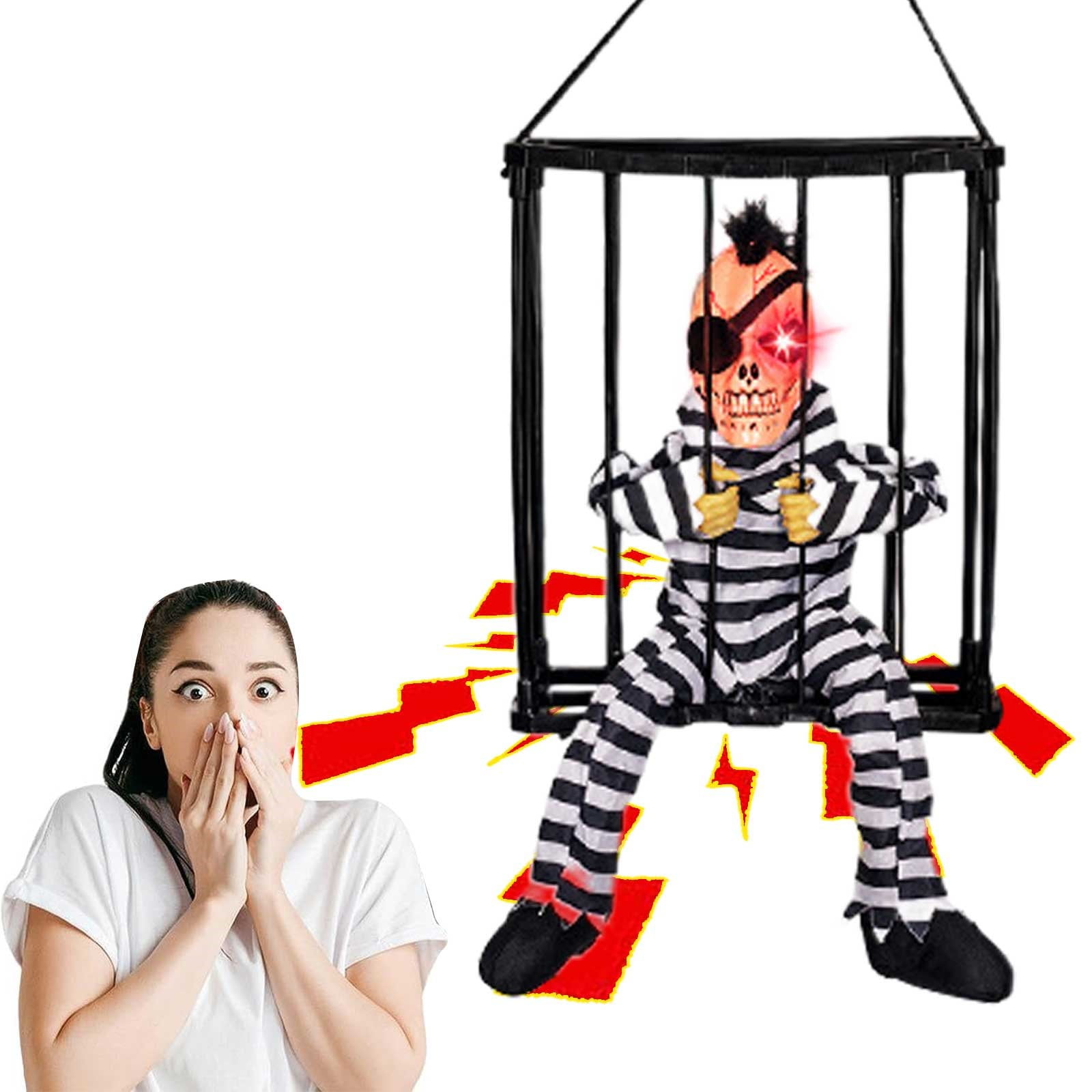 LHWEN Halloween Cage Hanging Decoration Scary Action Activated Prison ...