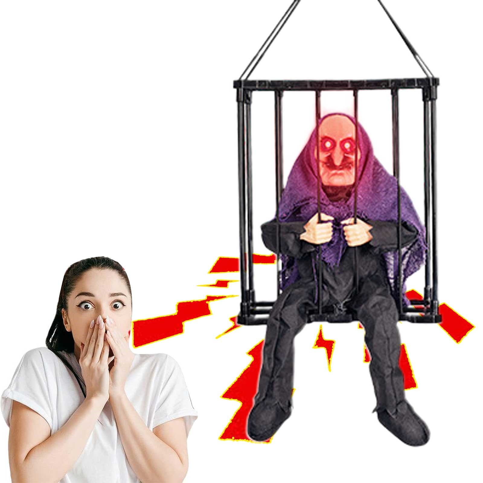 LHWEN Halloween Cage Hanging Decoration Scary Action Activated Prison ...