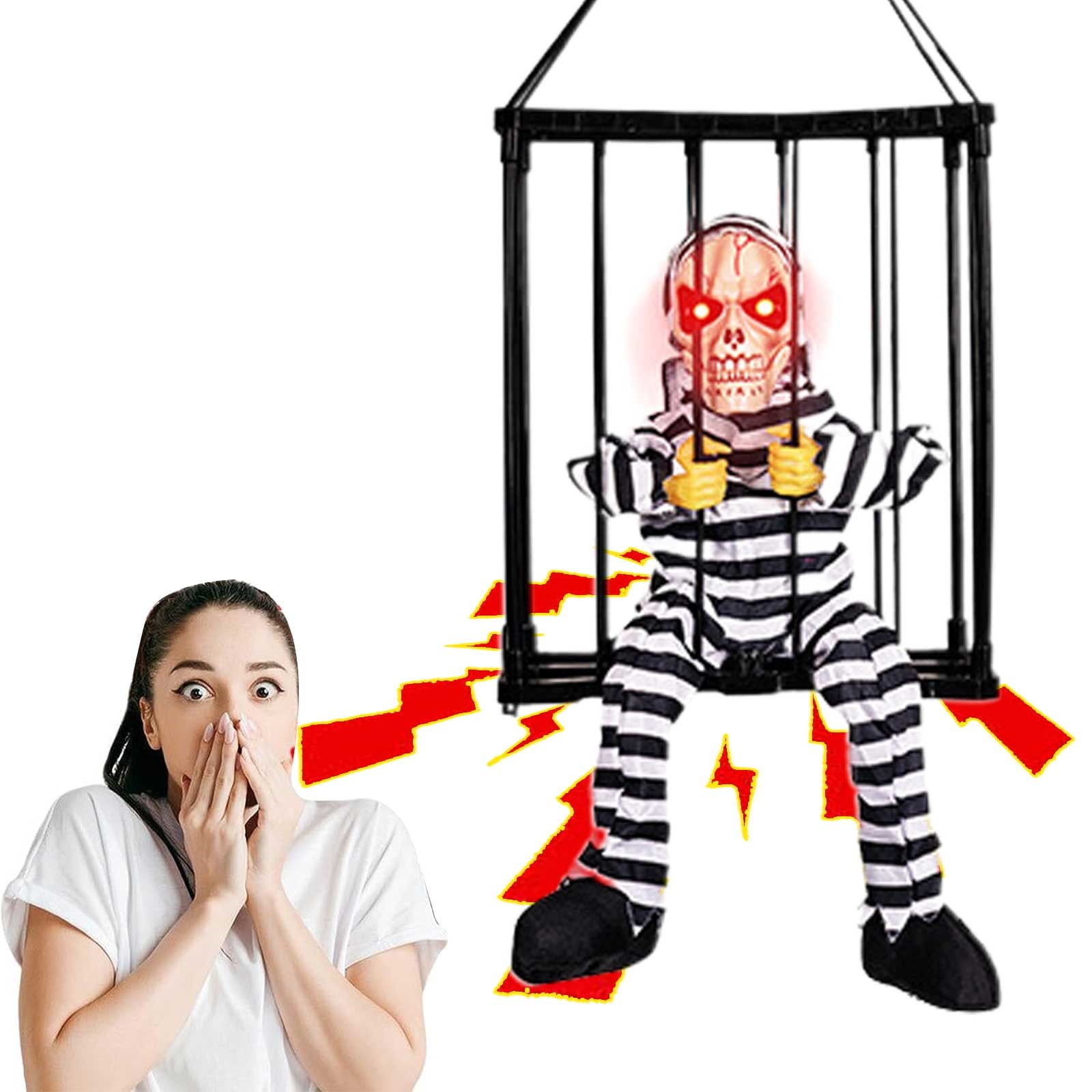 LHWEN Halloween Cage Hanging Decoration Scary Action Activated Prison ...